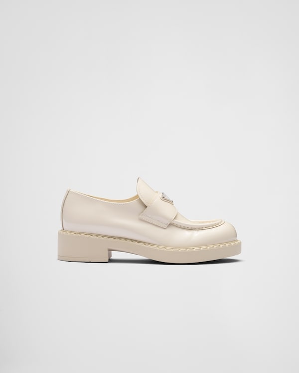 Ivory Chocolate Patent Leather Loafers | PRADA