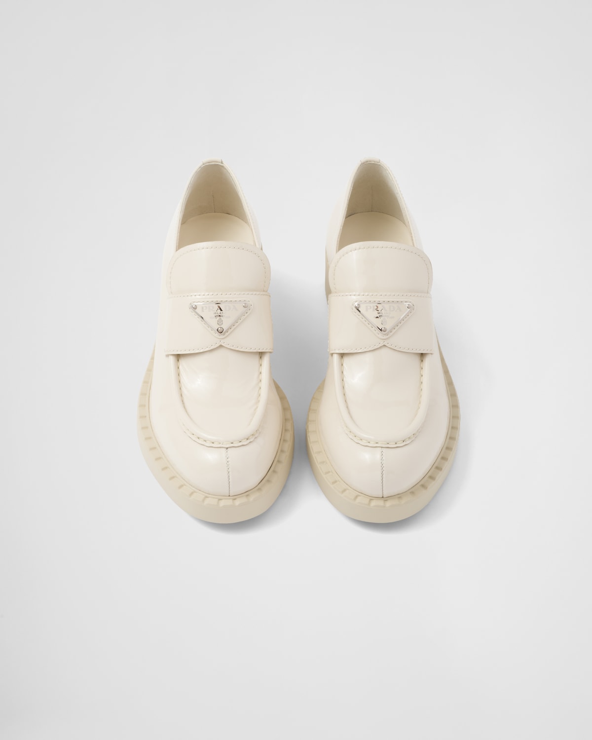 Ivory Chocolate Patent Leather Loafers | PRADA