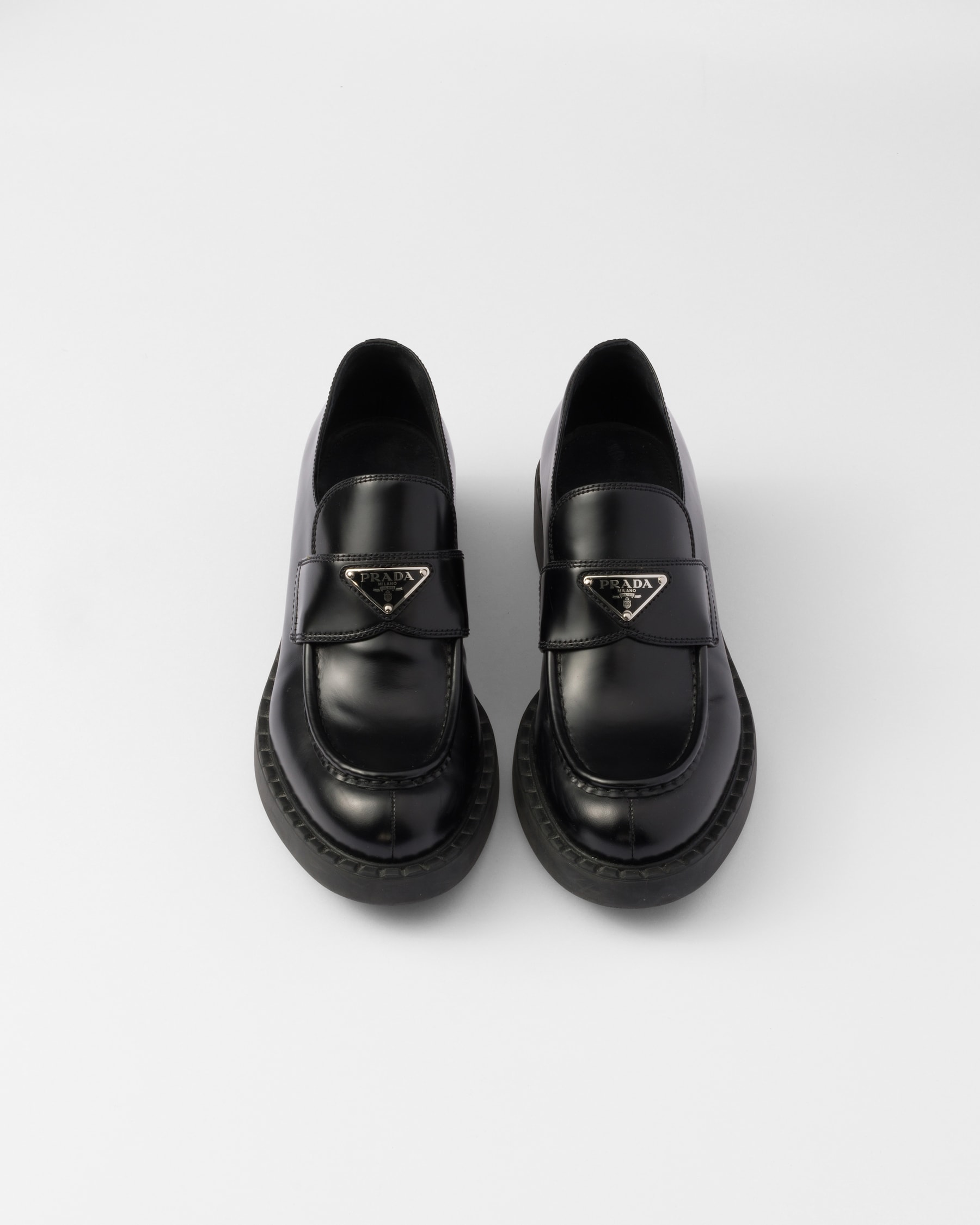 Black Chocolate Brushed Leather Loafers | PRADA