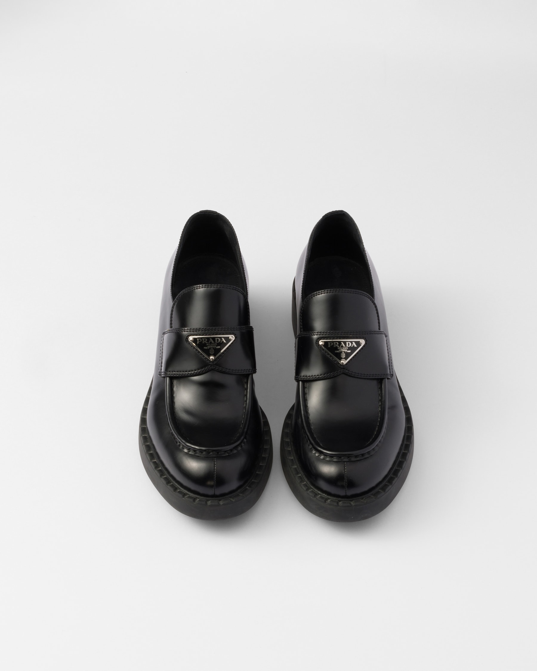 Black Chocolate Brushed Leather Loafers | PRADA