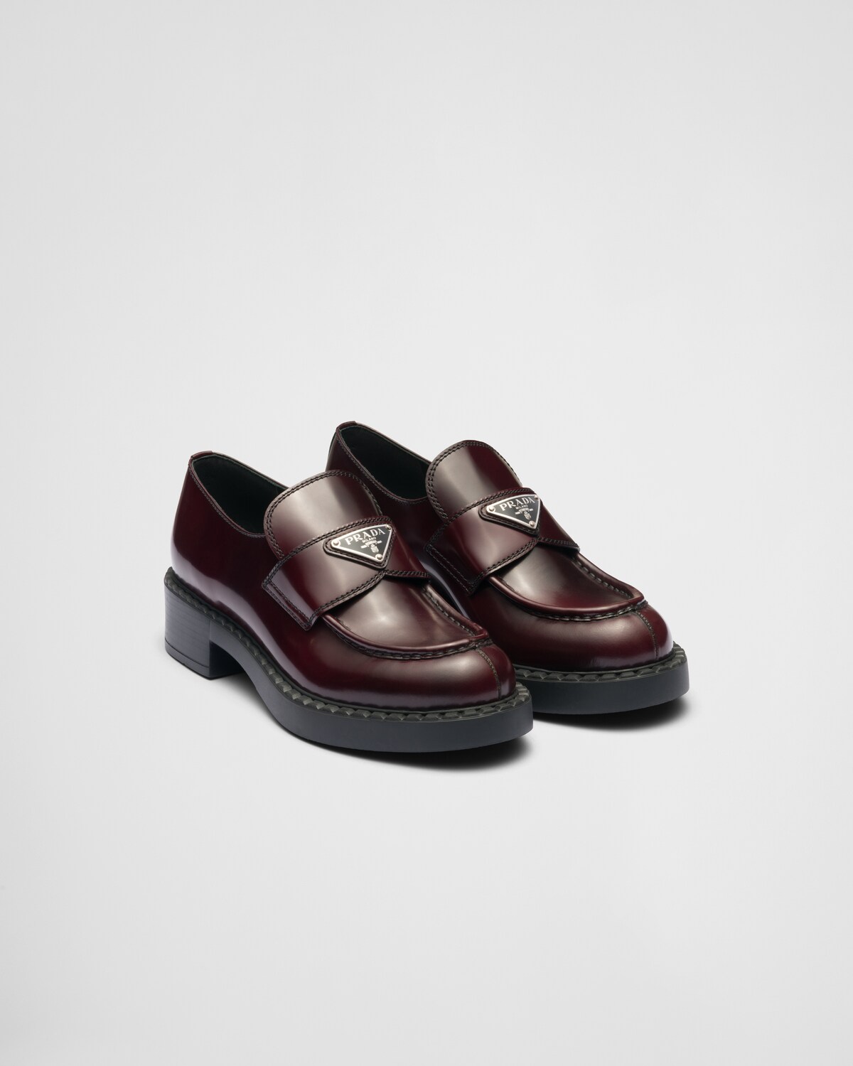 Cordovan Chocolate Brushed Leather Loafers | PRADA