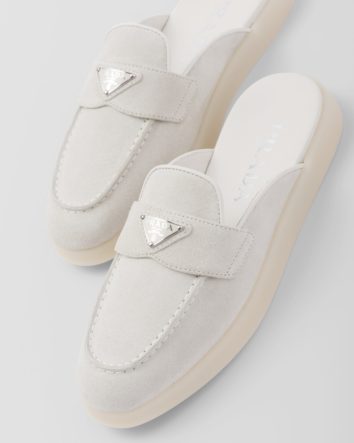 Chalk White Suede Leather Sabots | PRADA