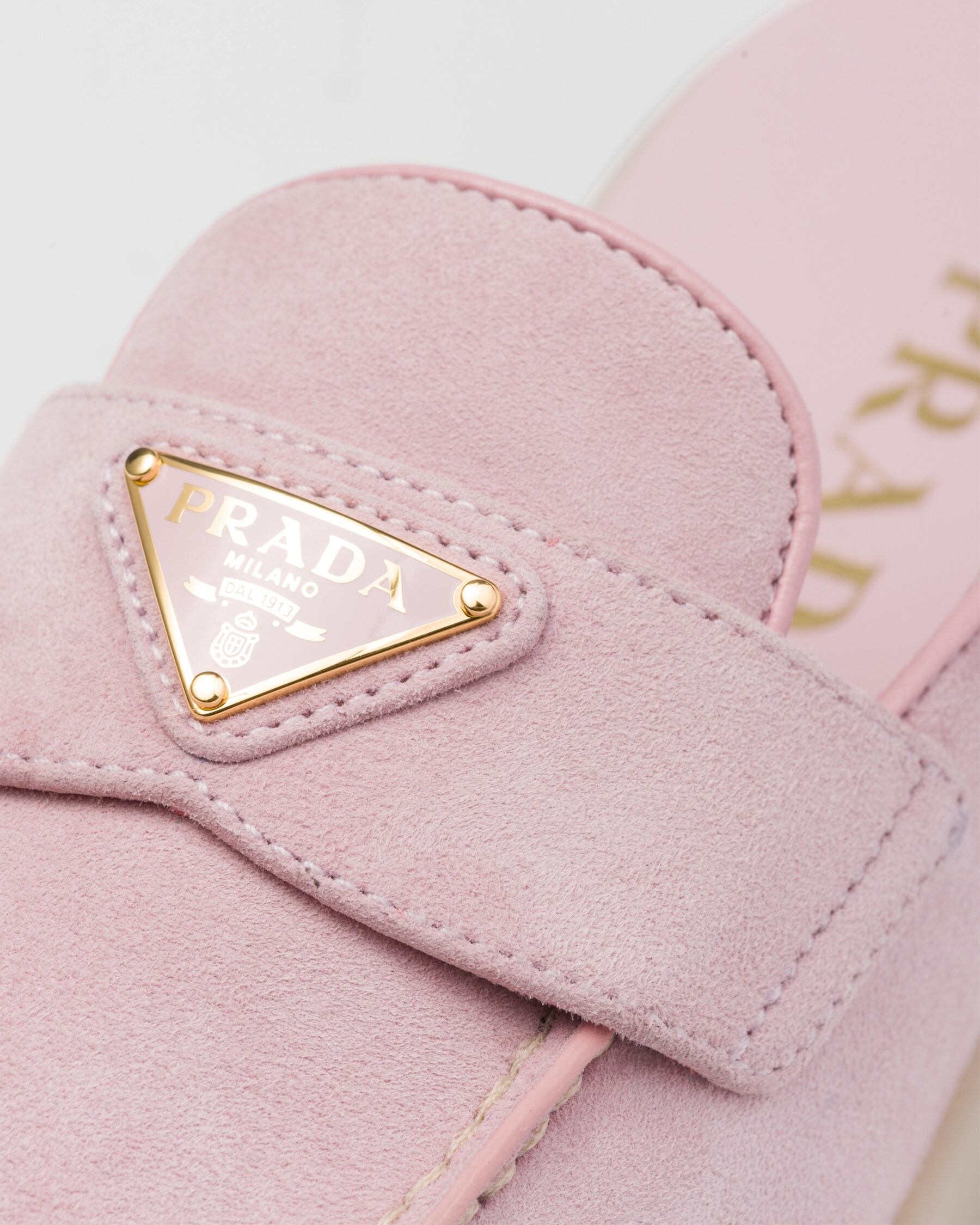 Alabaster Pink Suede Mules | PRADA