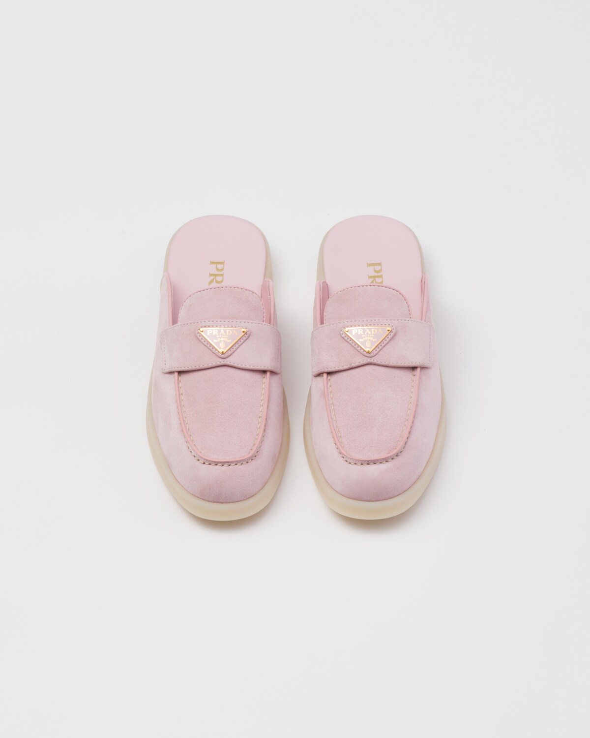 Alabaster Pink Suede Mules | PRADA