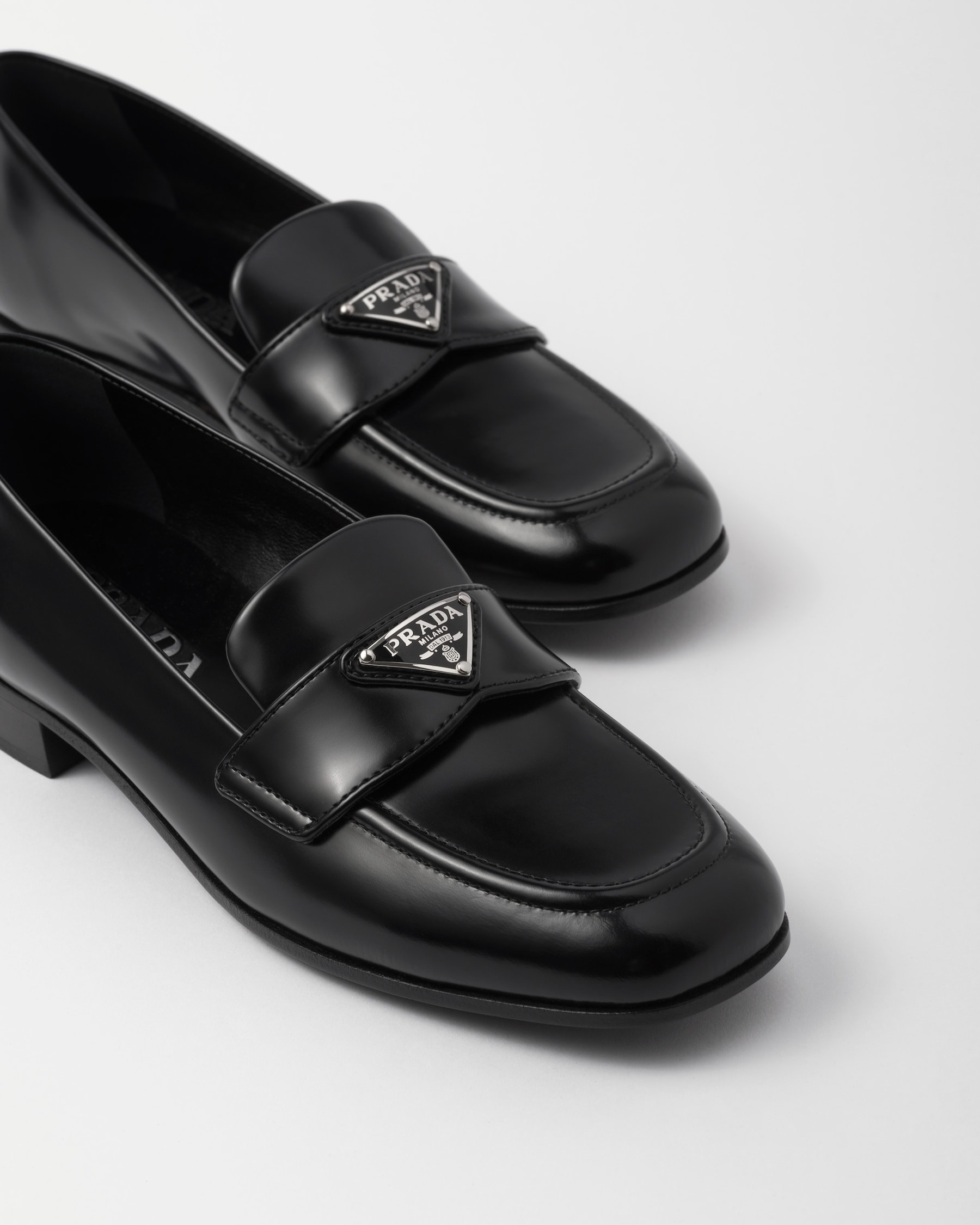 Black Brushed Leather Loafers | PRADA