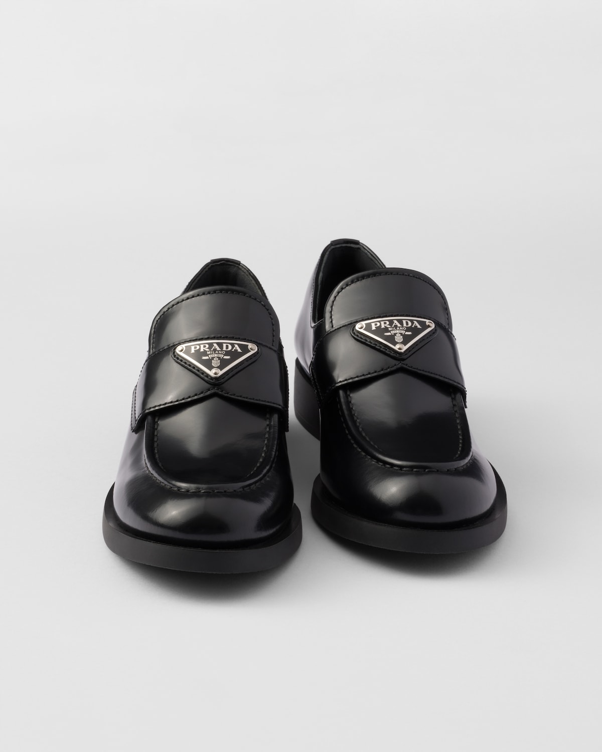 Black Brushed Leather Loafers | PRADA