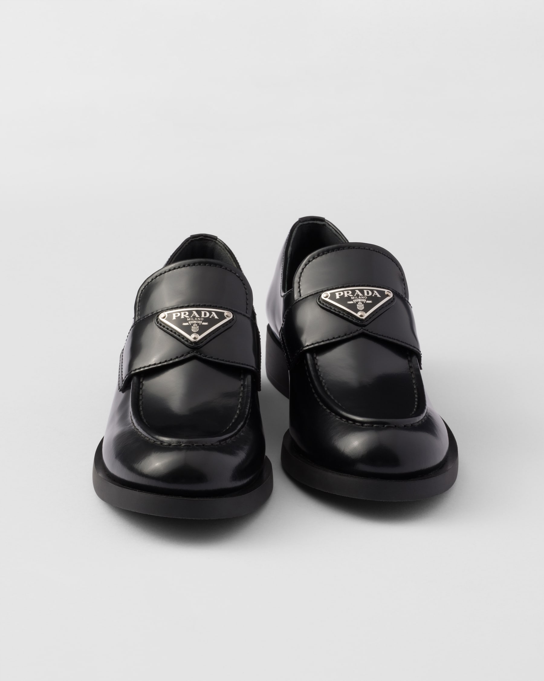 Black Brushed Leather Loafers | PRADA - United States
