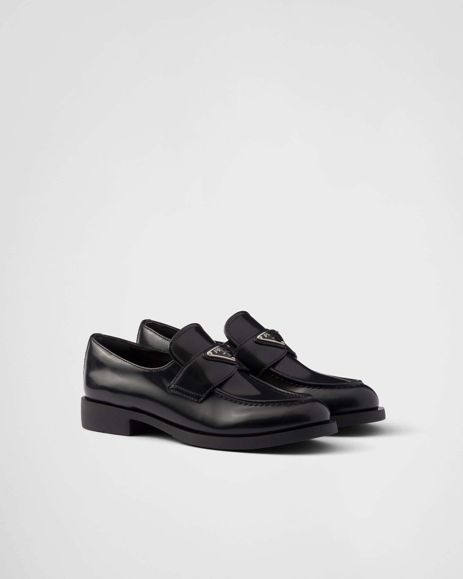 Black Brushed Leather Loafers | PRADA