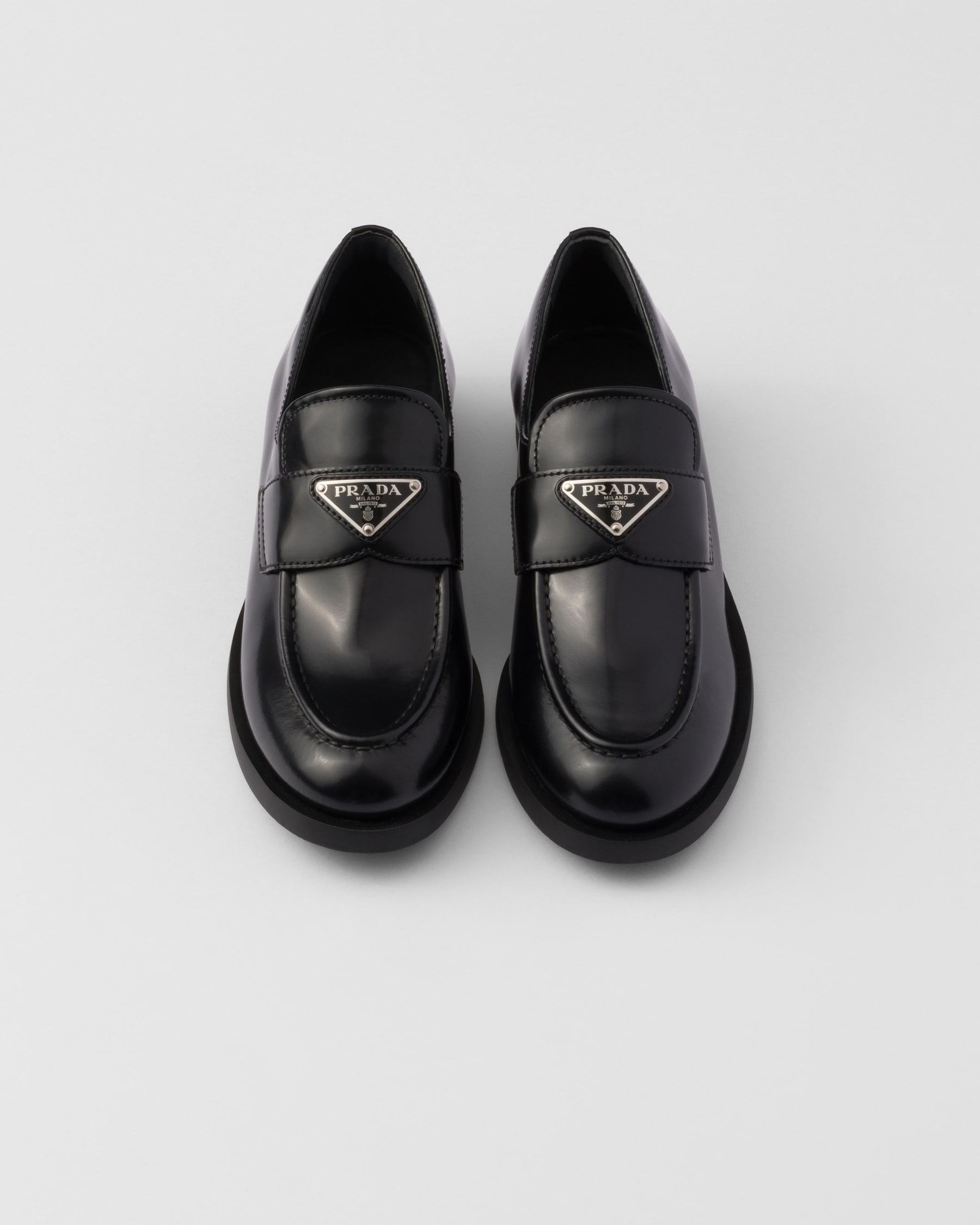 Black Brushed Leather Loafers | PRADA