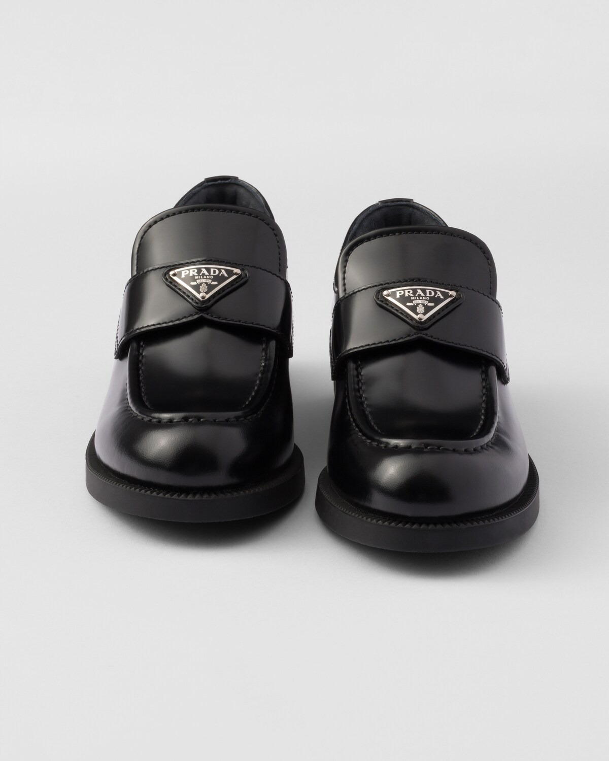 Black Brushed Leather Loafers | PRADA - United States