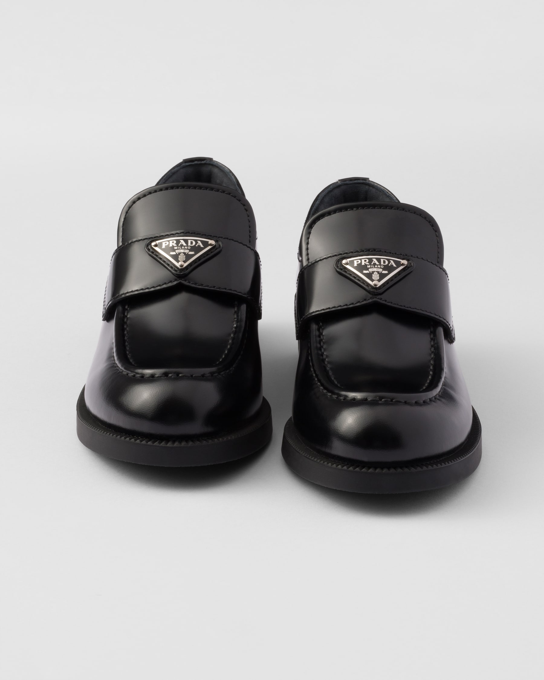 Black Brushed Leather Loafers | PRADA