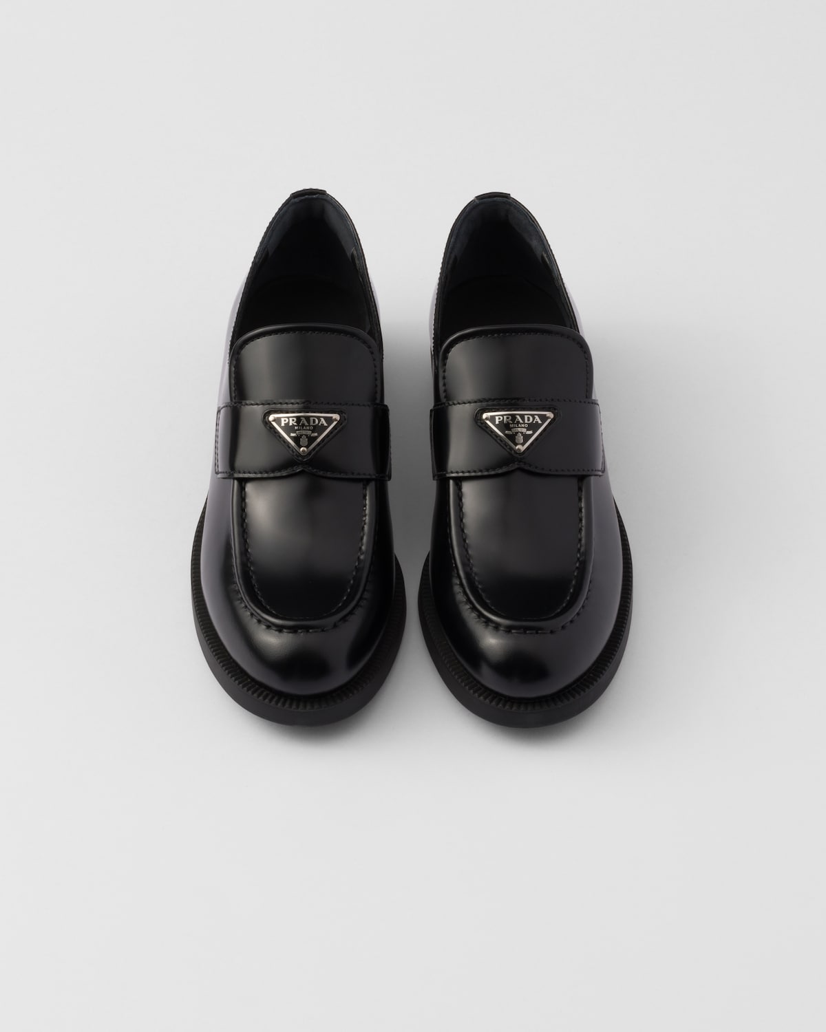 Black Brushed Leather Loafers | PRADA