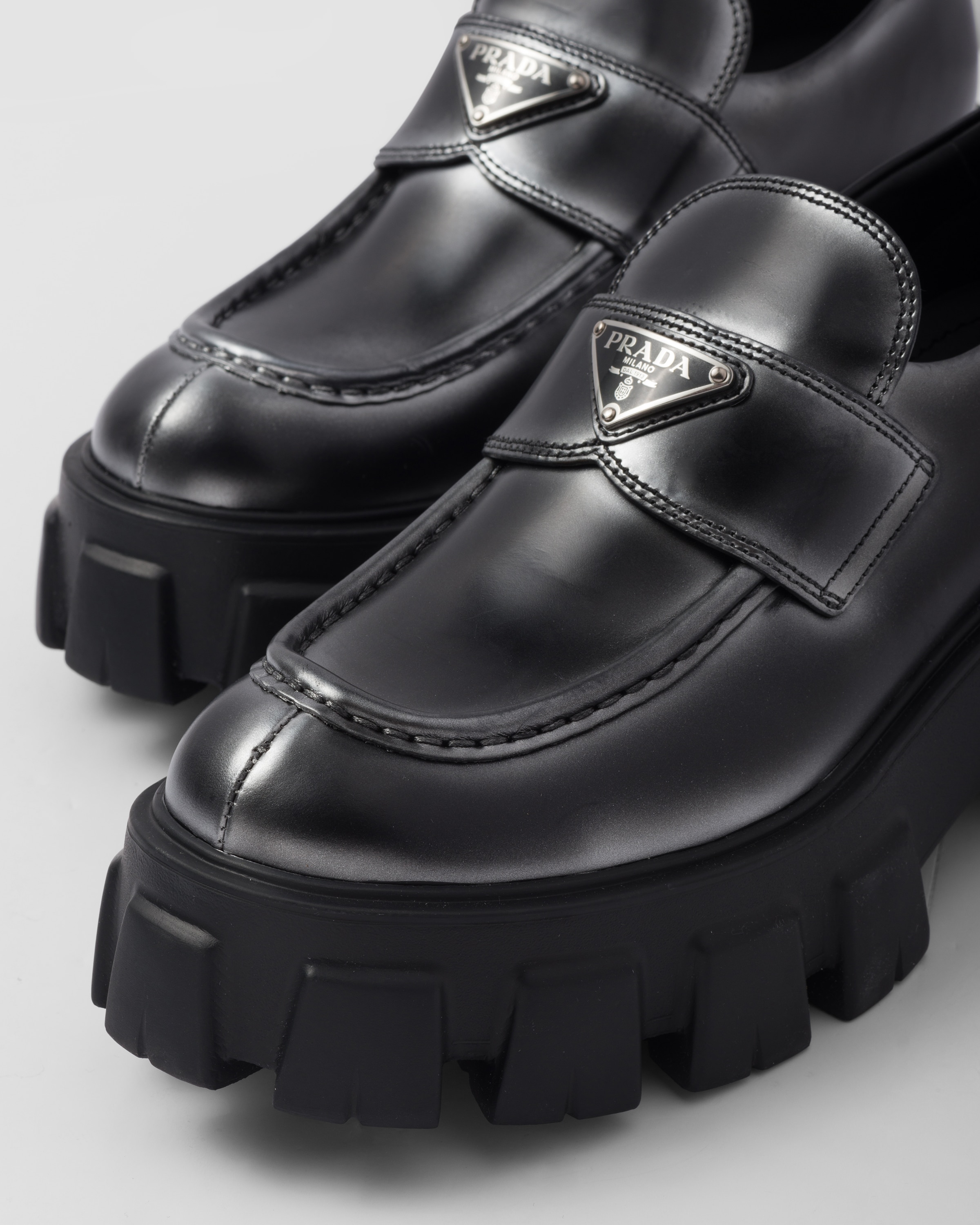 Black/silver Monolith ombré brushed leather loafers | Prada