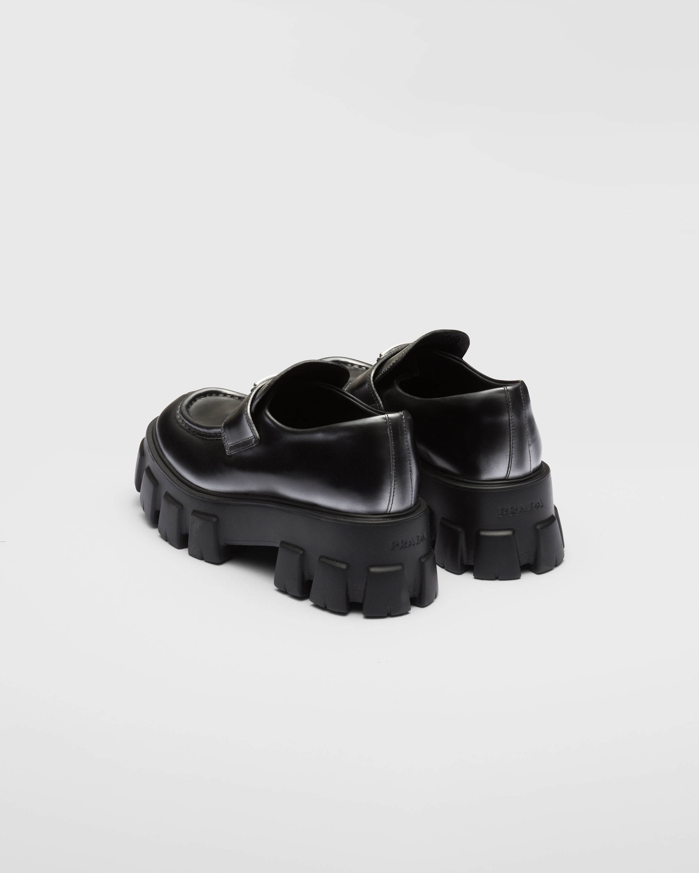 Black/silver Monolith ombré brushed leather loafers | Prada