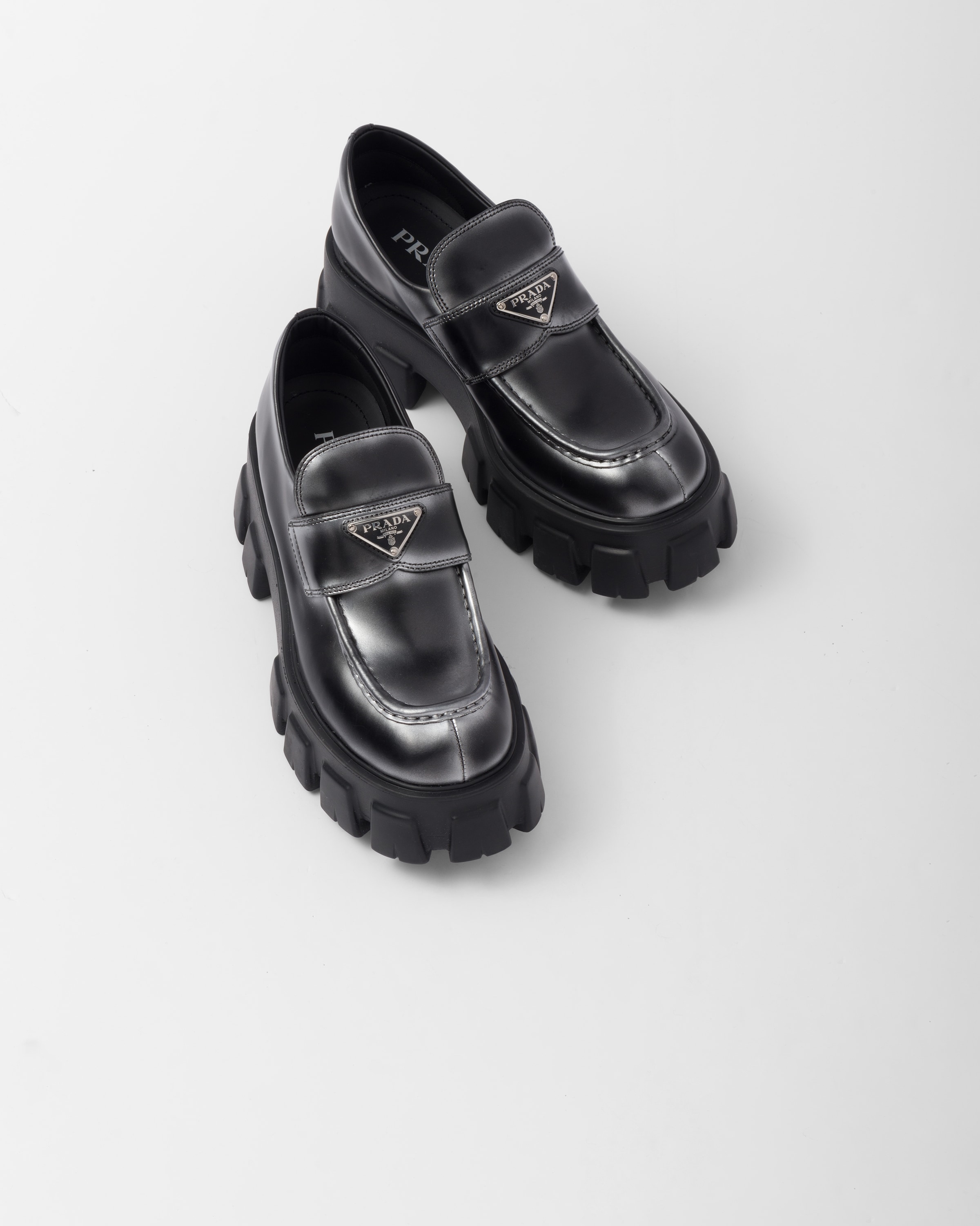Black/silver Monolith ombré brushed leather loafers | Prada