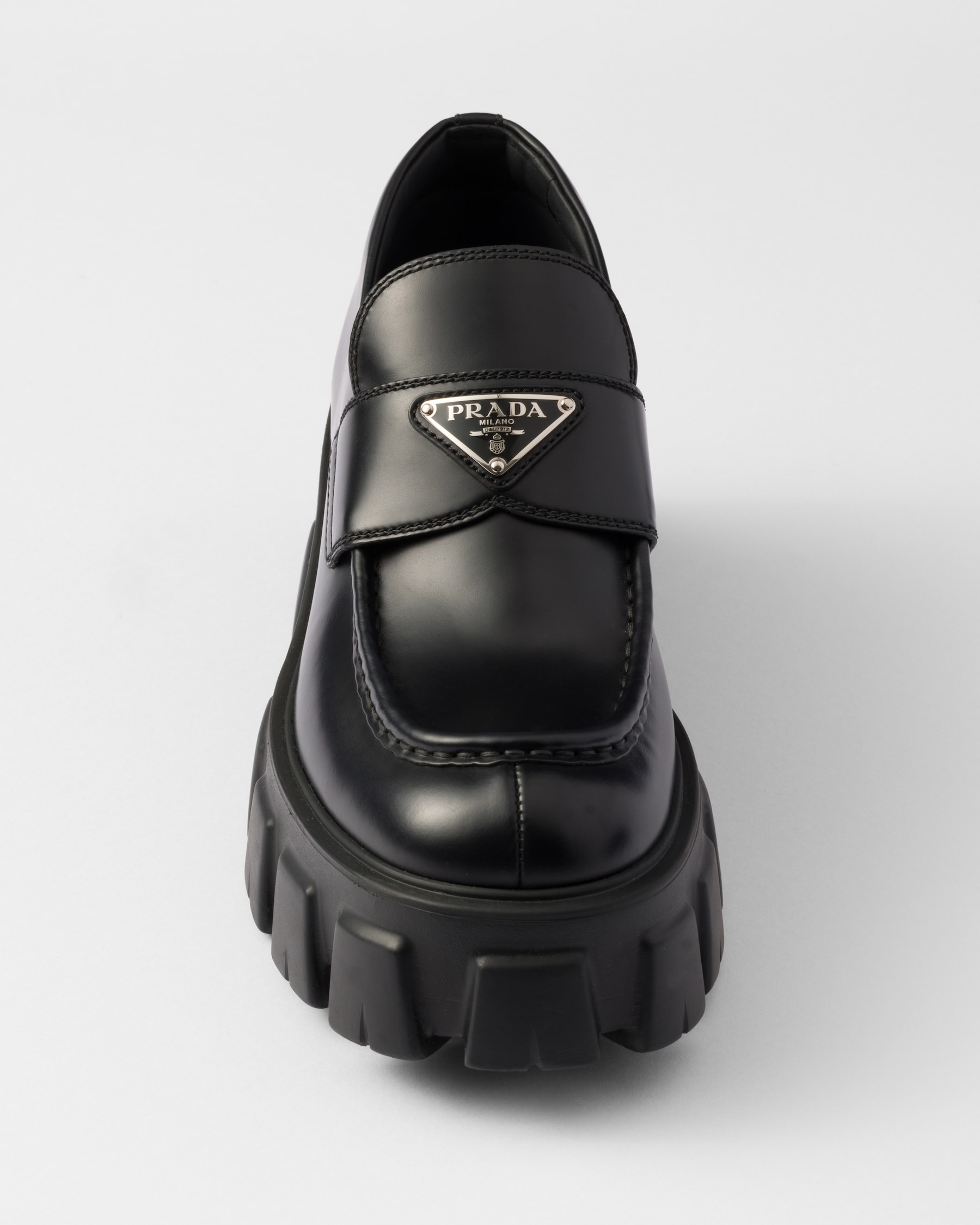 Black Brushed Leather Monolith Loafers | PRADA - United States