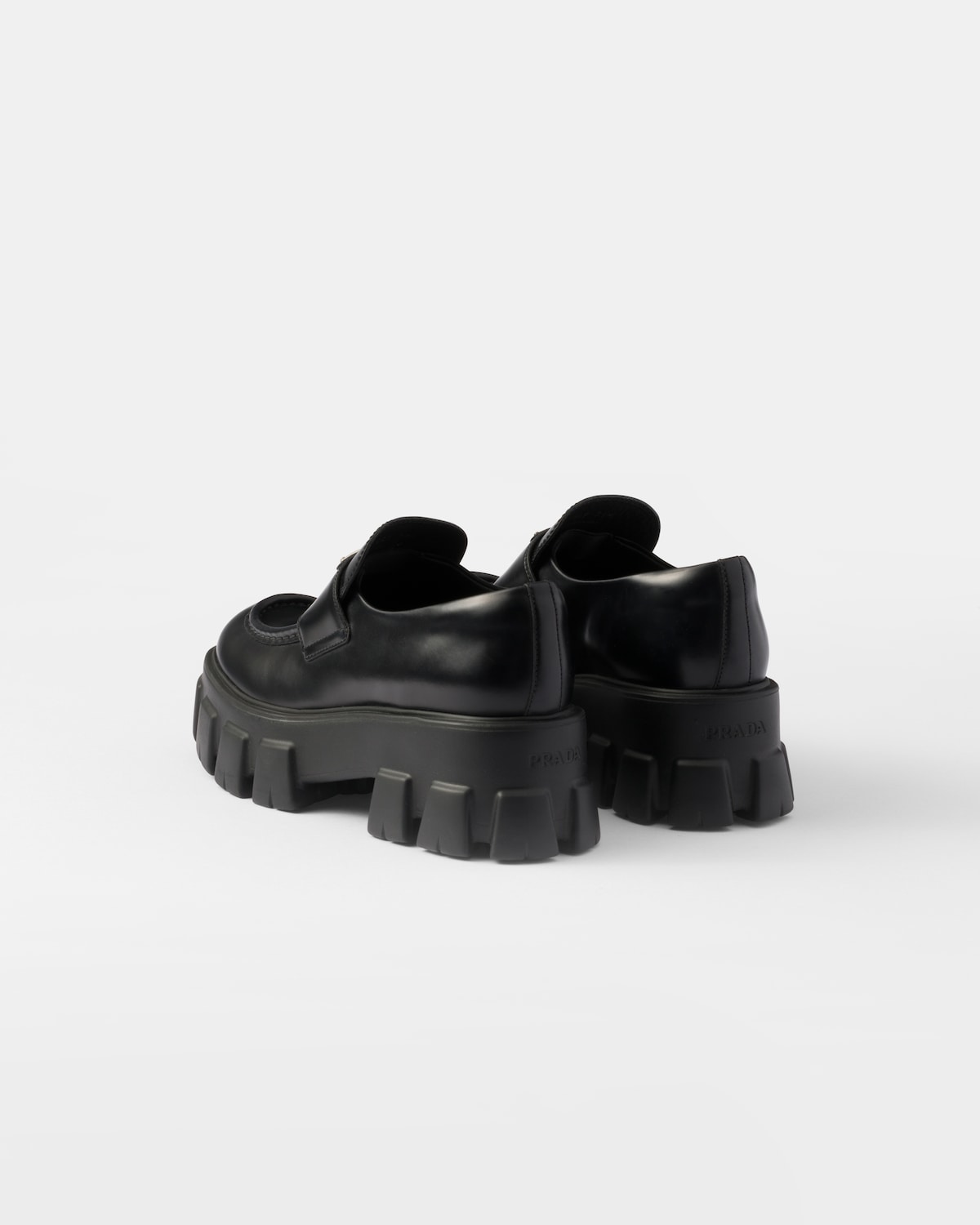 Black Brushed Leather Monolith Loafers | PRADA - United States