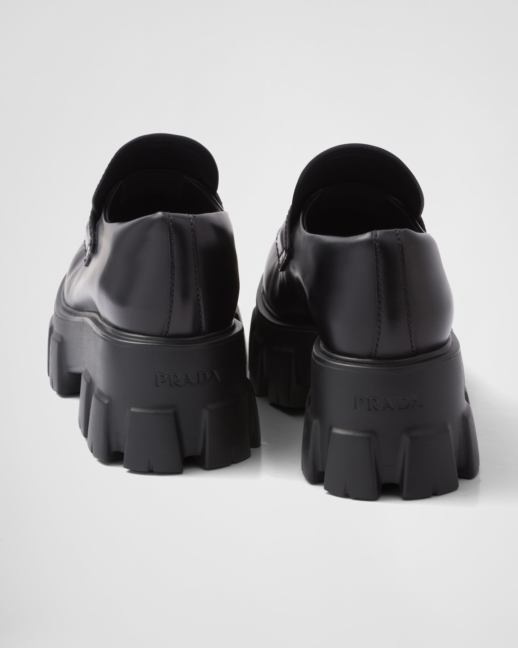 Black Brushed Leather Monolith Loafers | PRADA - United States