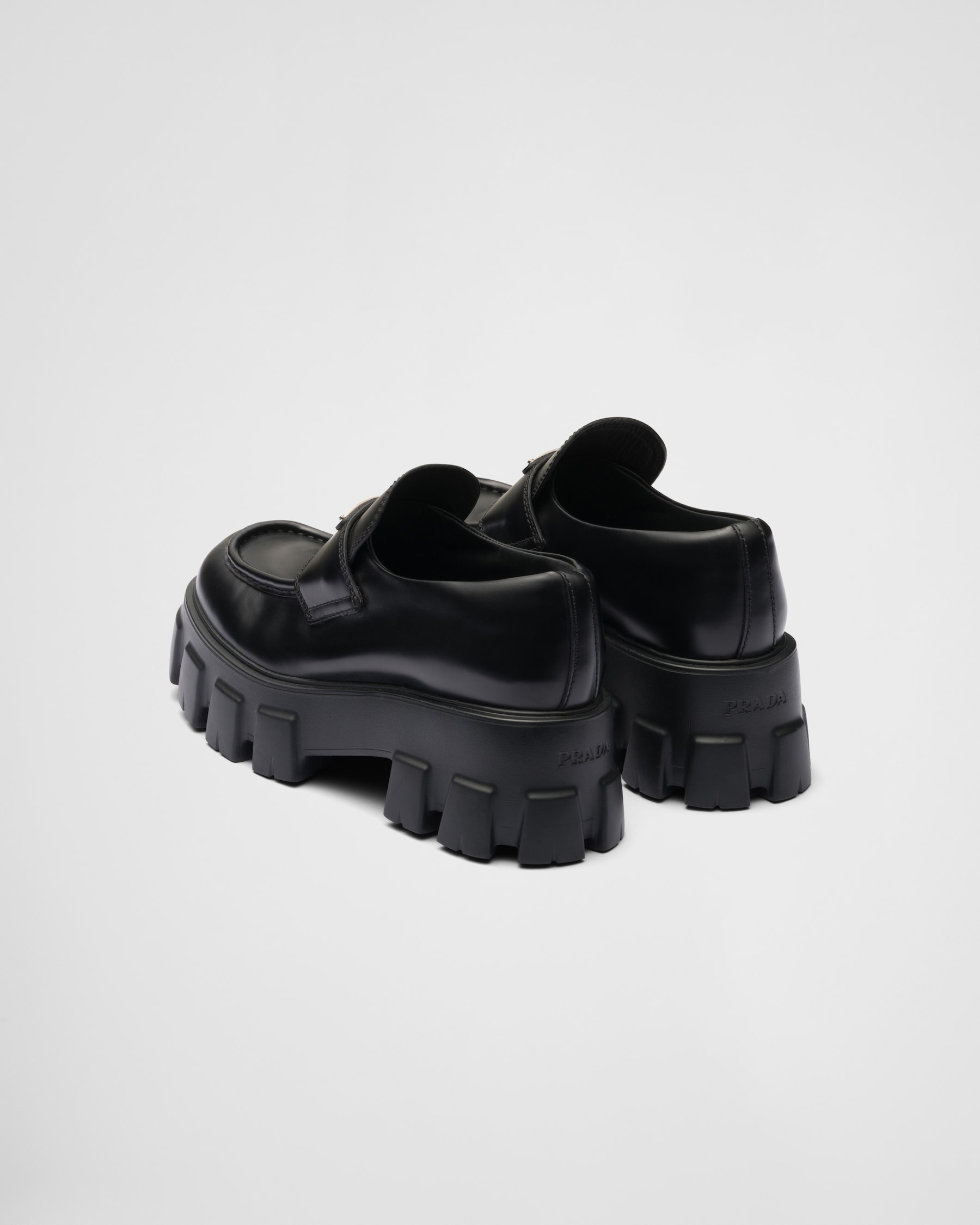 Black Brushed Leather Monolith Loafers | PRADA - United States