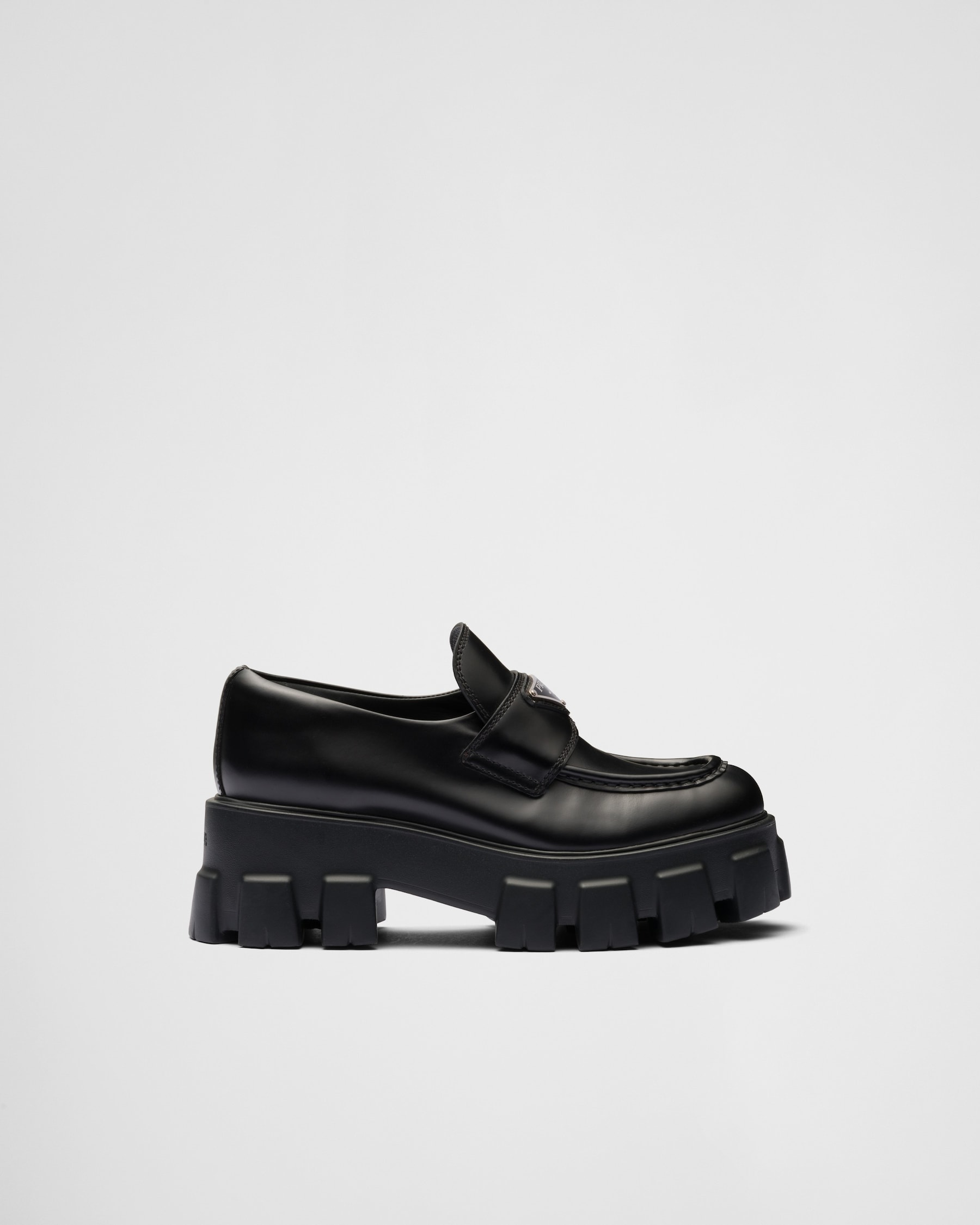 Black Brushed Leather Monolith Loafers | PRADA - United States