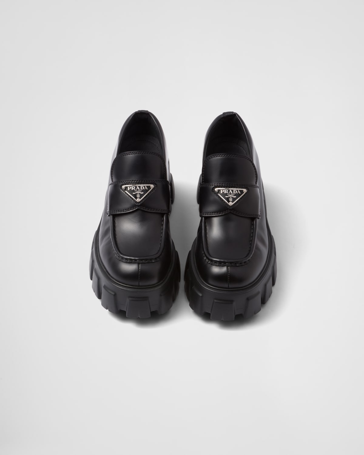Black Brushed Leather Monolith Loafers | PRADA - United States