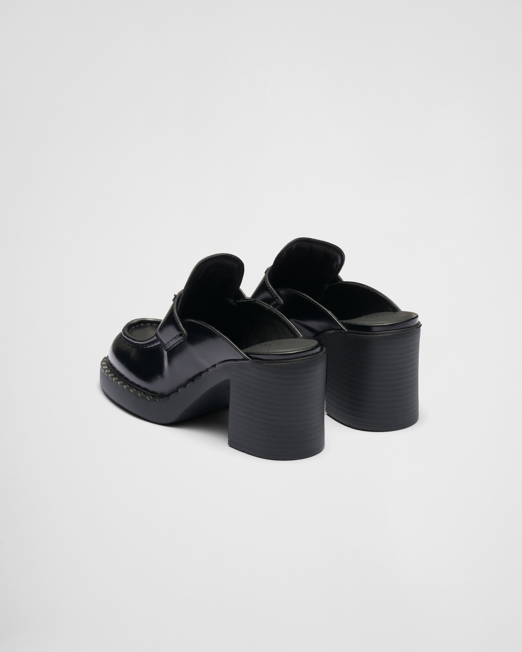 Black Chocolate Brushed Leather Mules | PRADA