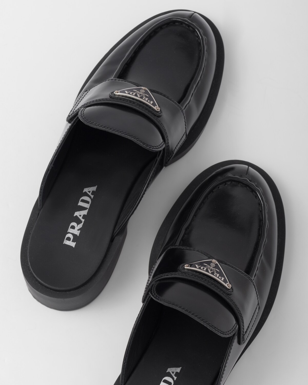 Black Chocolate Brushed Leather Mules | PRADA