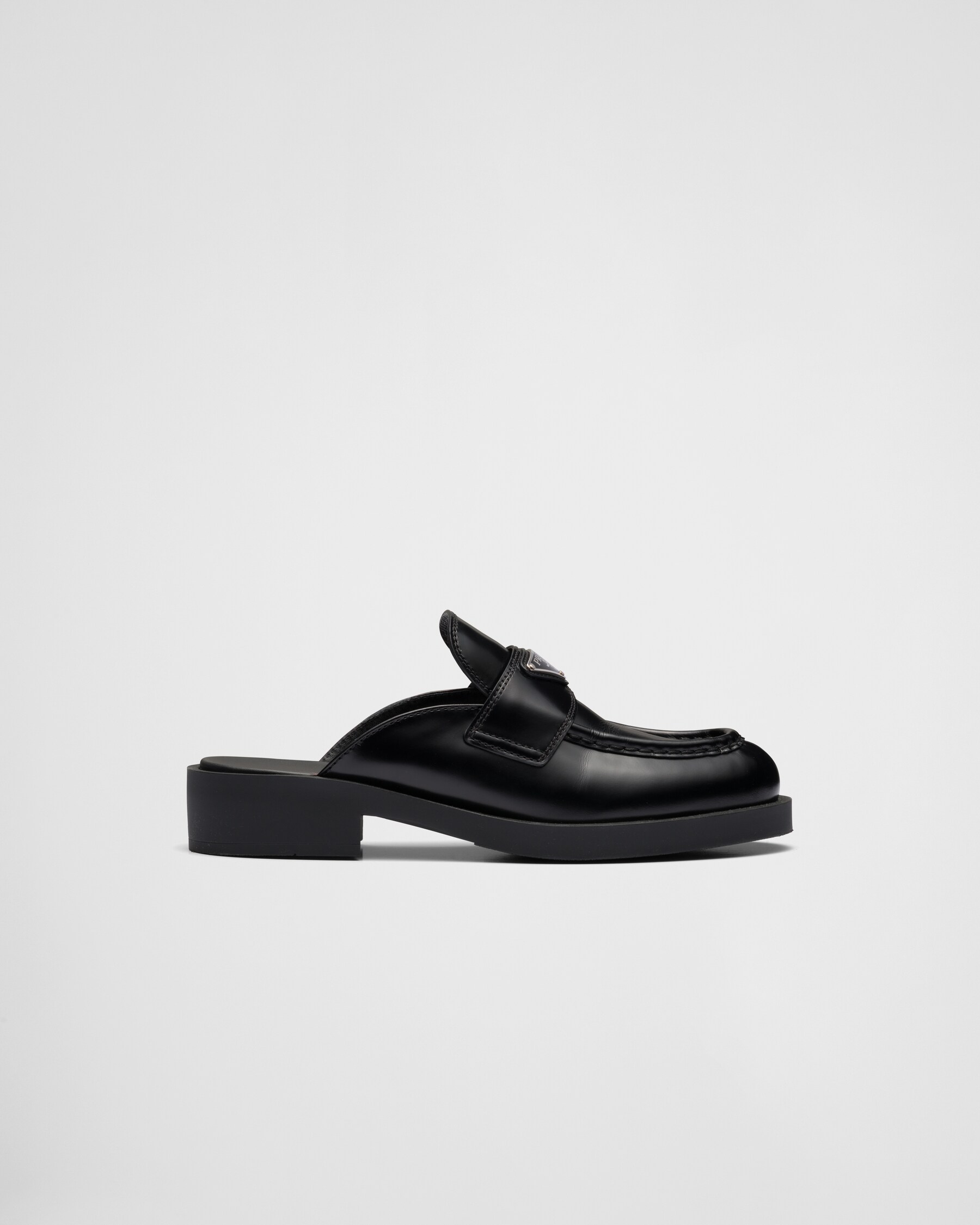 Black Chocolate Brushed Leather Mules | PRADA
