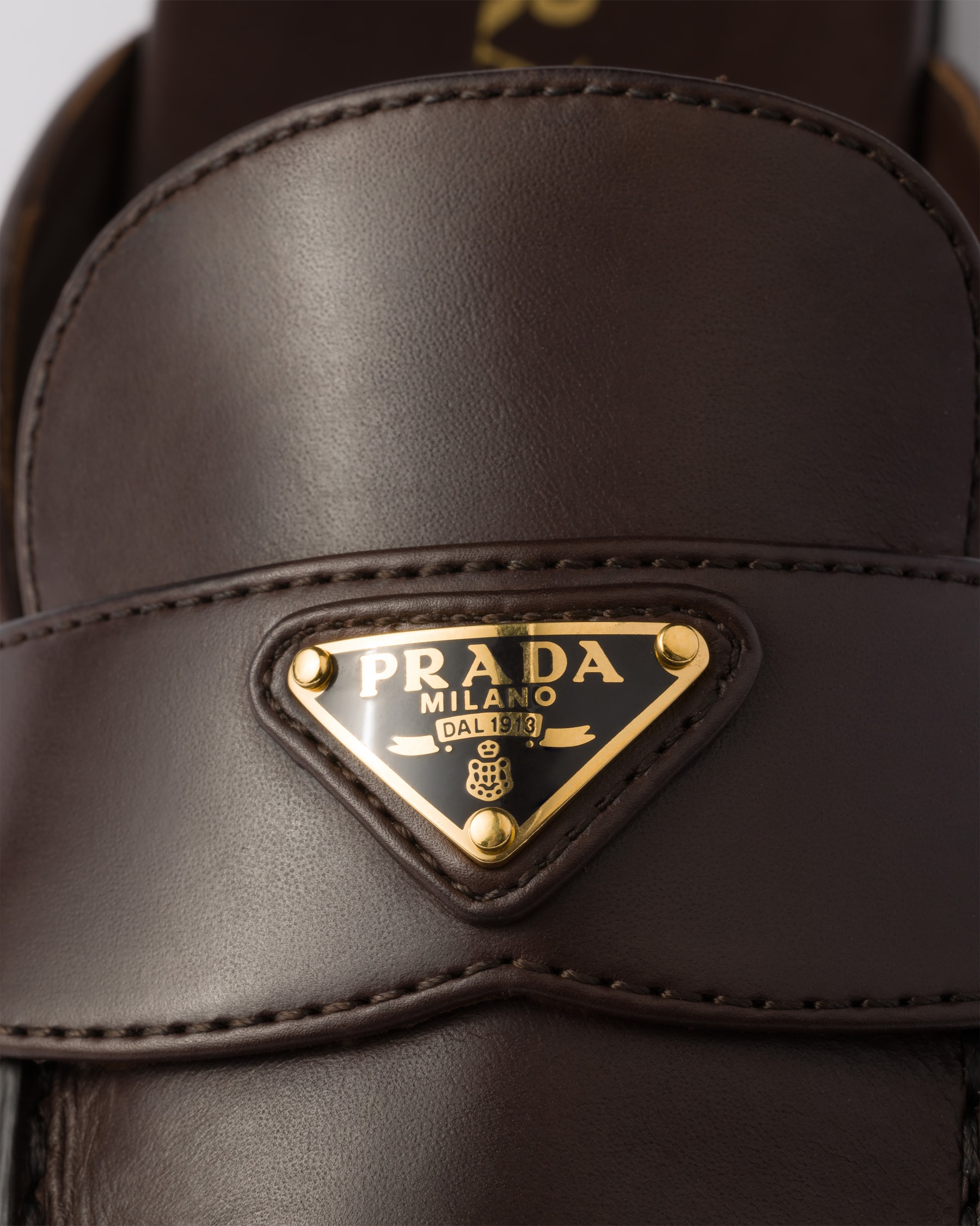 Dark Brown Leather Slippers | PRADA - United States