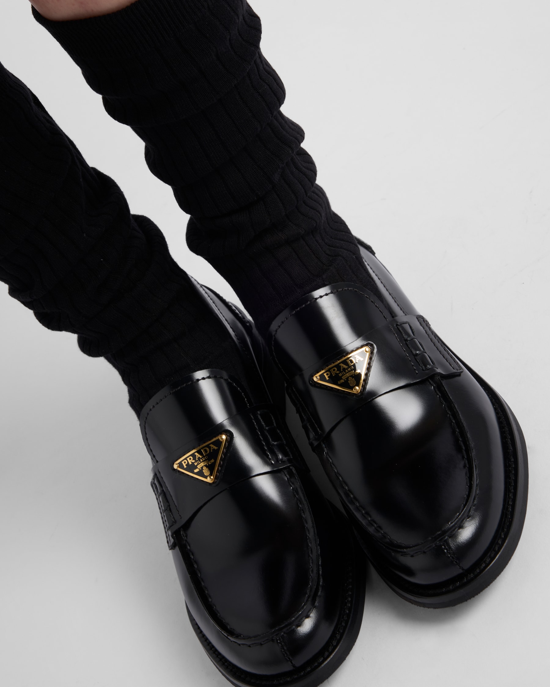 Black Brushed Leather Loafers | PRADA