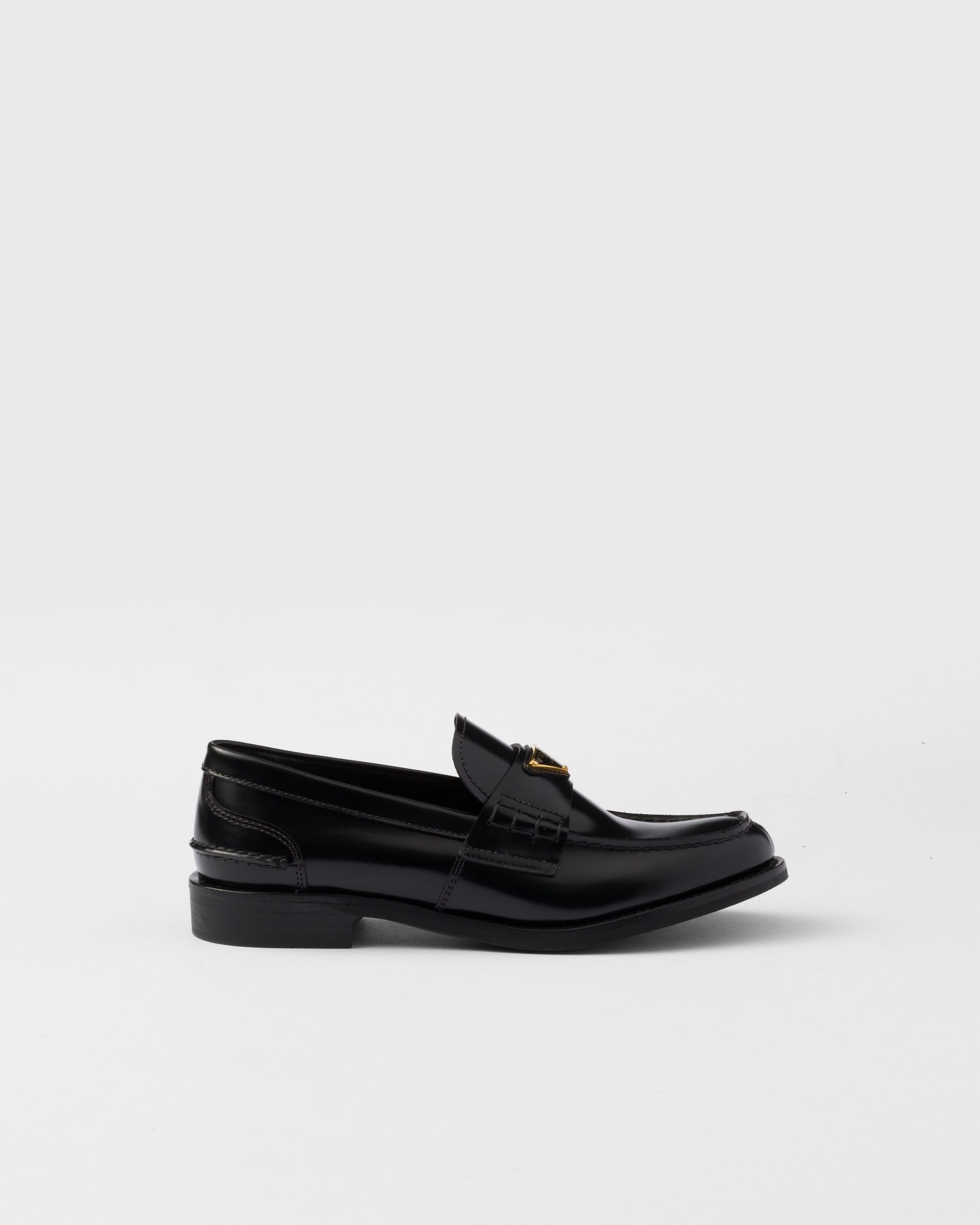 Black Brushed Leather Loafers | PRADA - United States