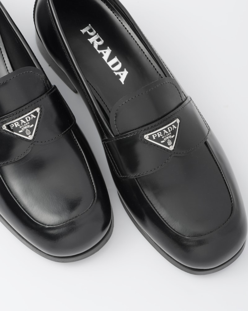 Black Brushed Leather Loafers | PRADA
