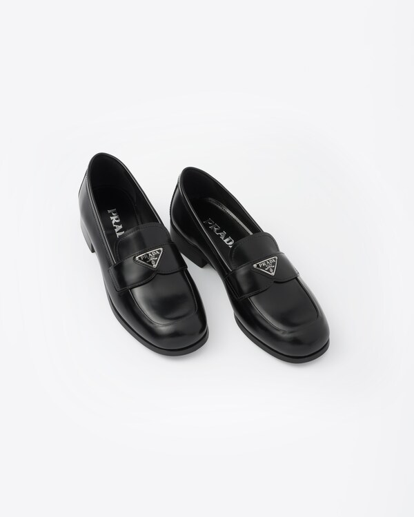 Black Brushed Leather Loafers | PRADA
