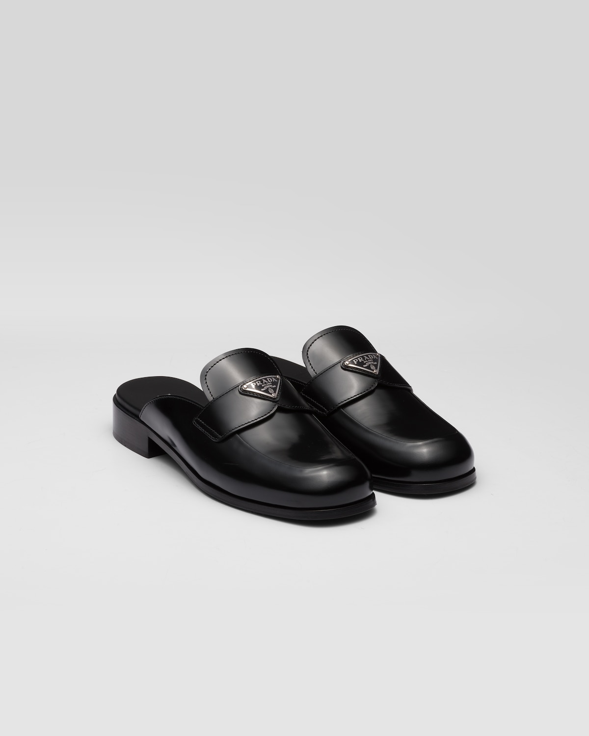 Black Brushed Leather Sabots | PRADA