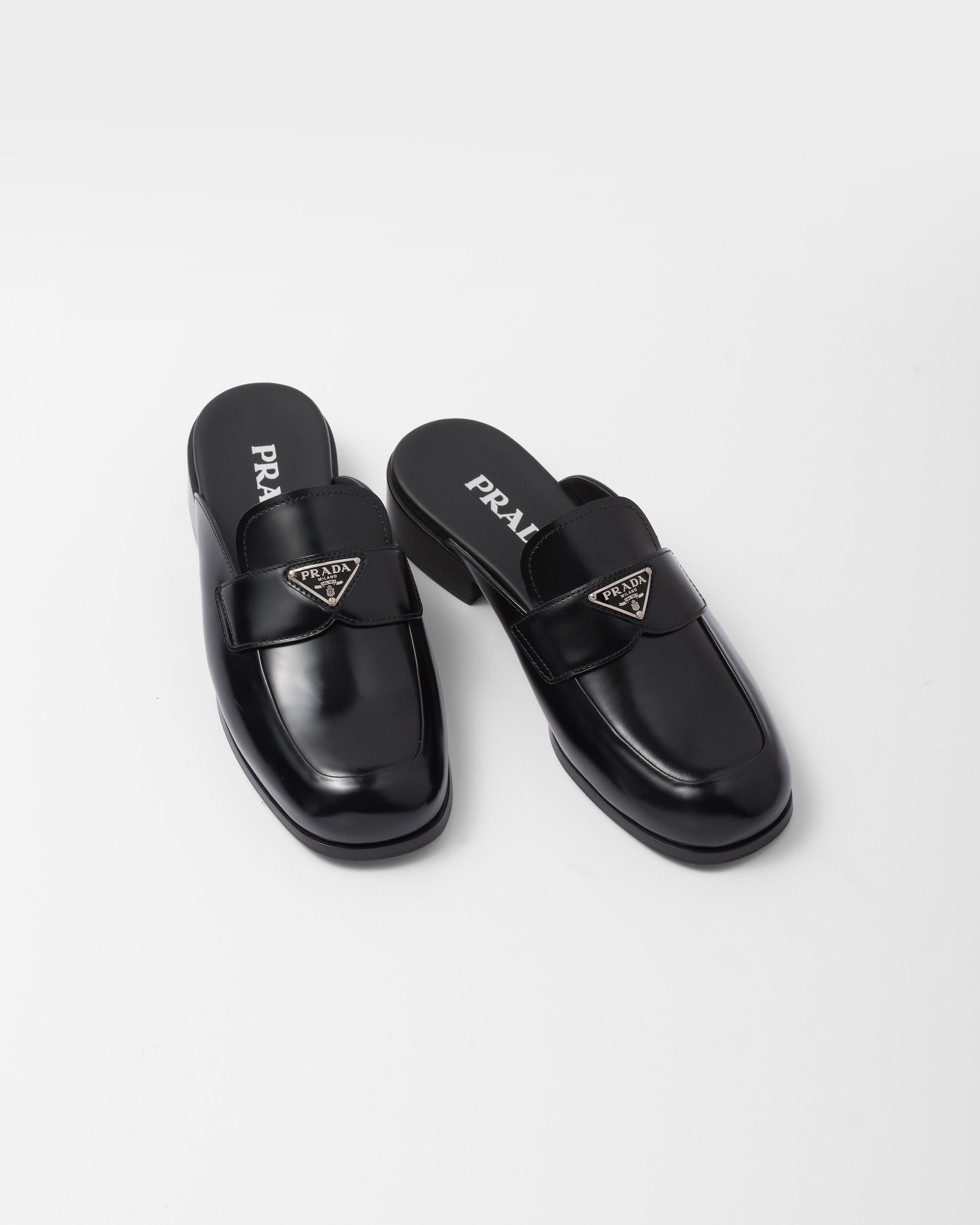 Black Brushed Leather Sabots | PRADA