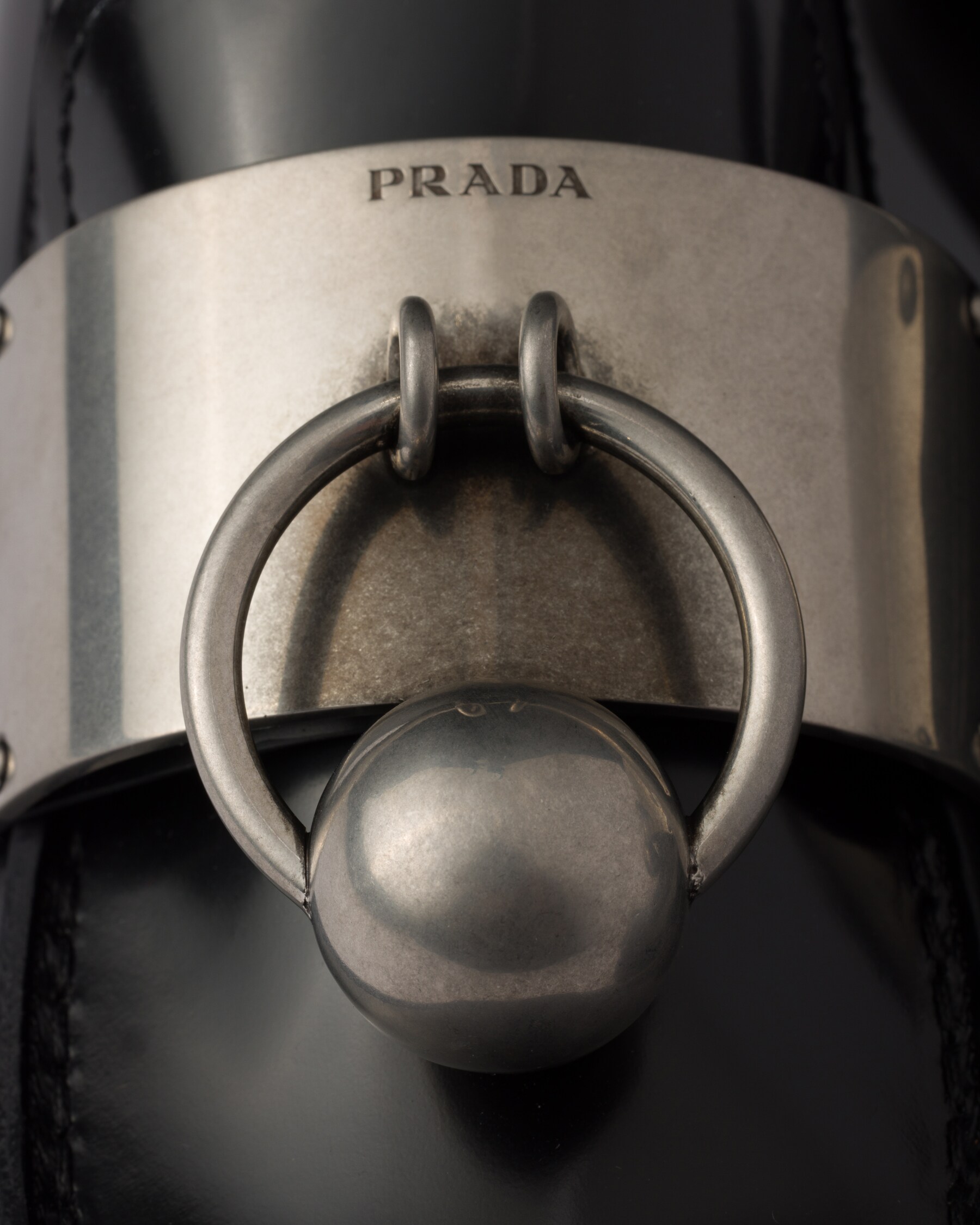 Black Brushed Leather Loafers With Metal Details | PRADA