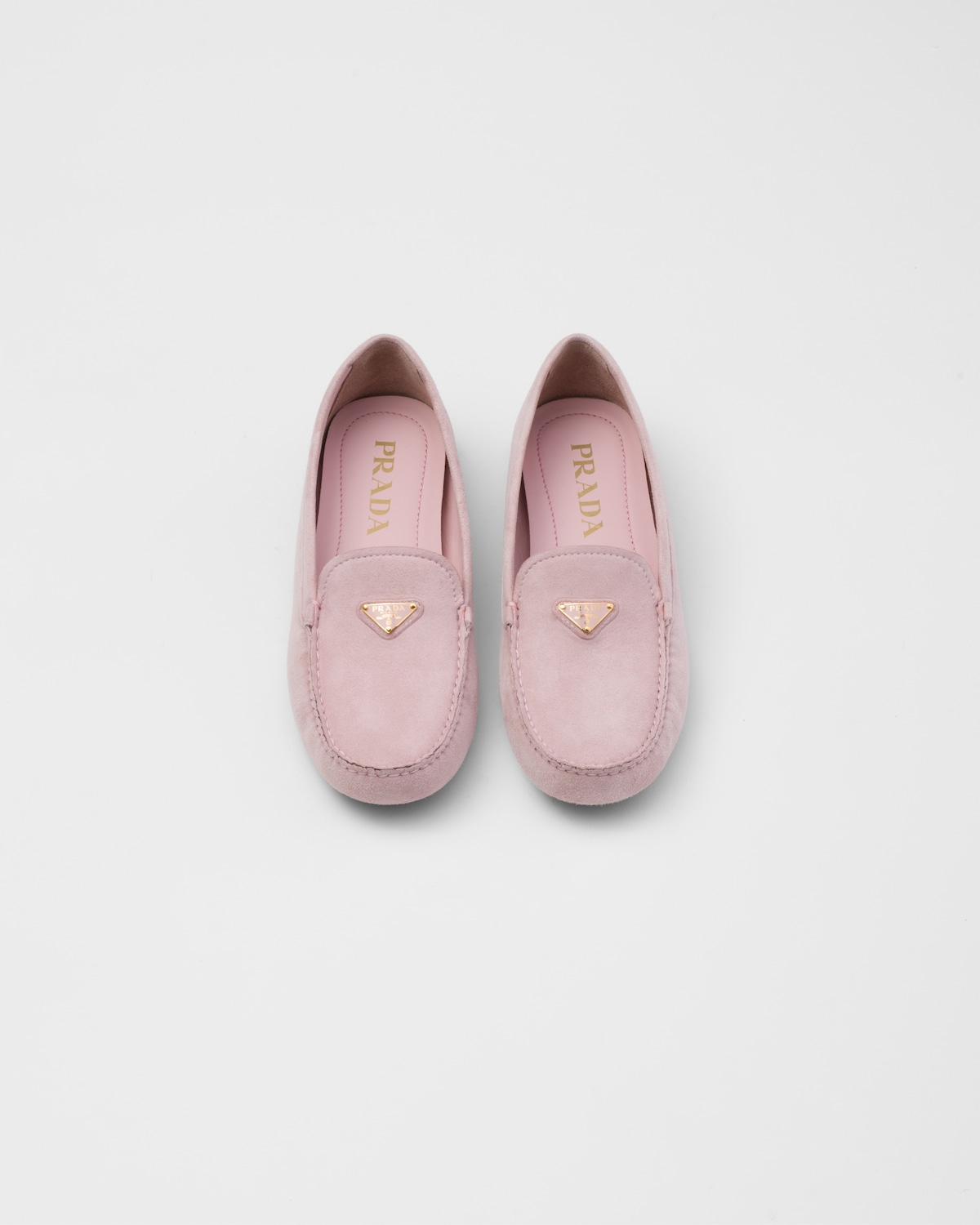 Alabaster Pink Suede Driving Loafers | PRADA