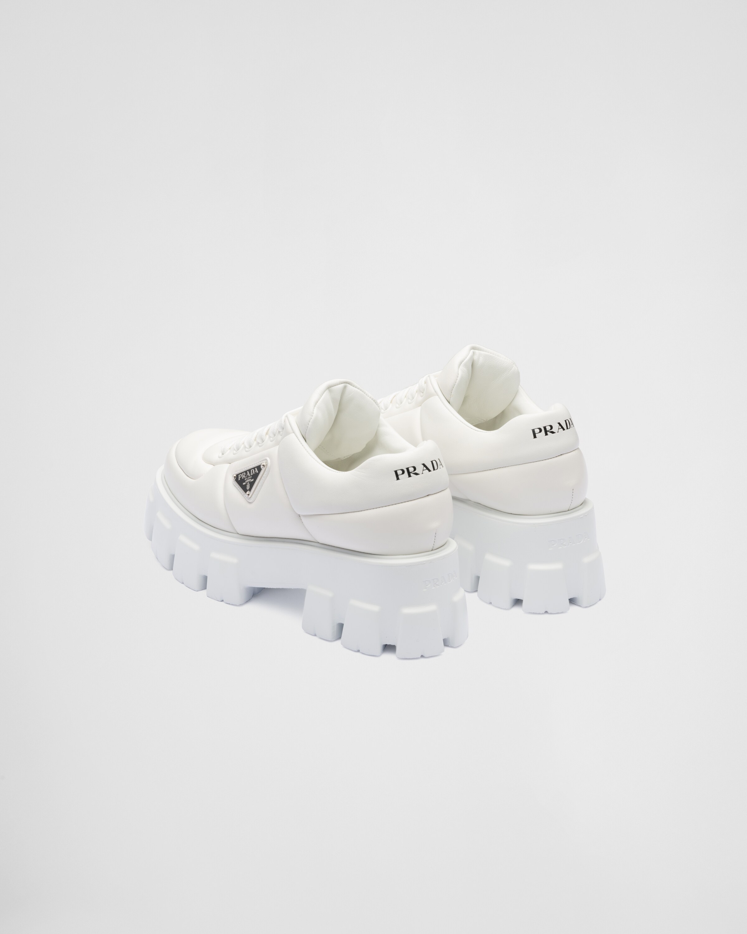 White Soft padded nappa leather lace-up shoes | Prada