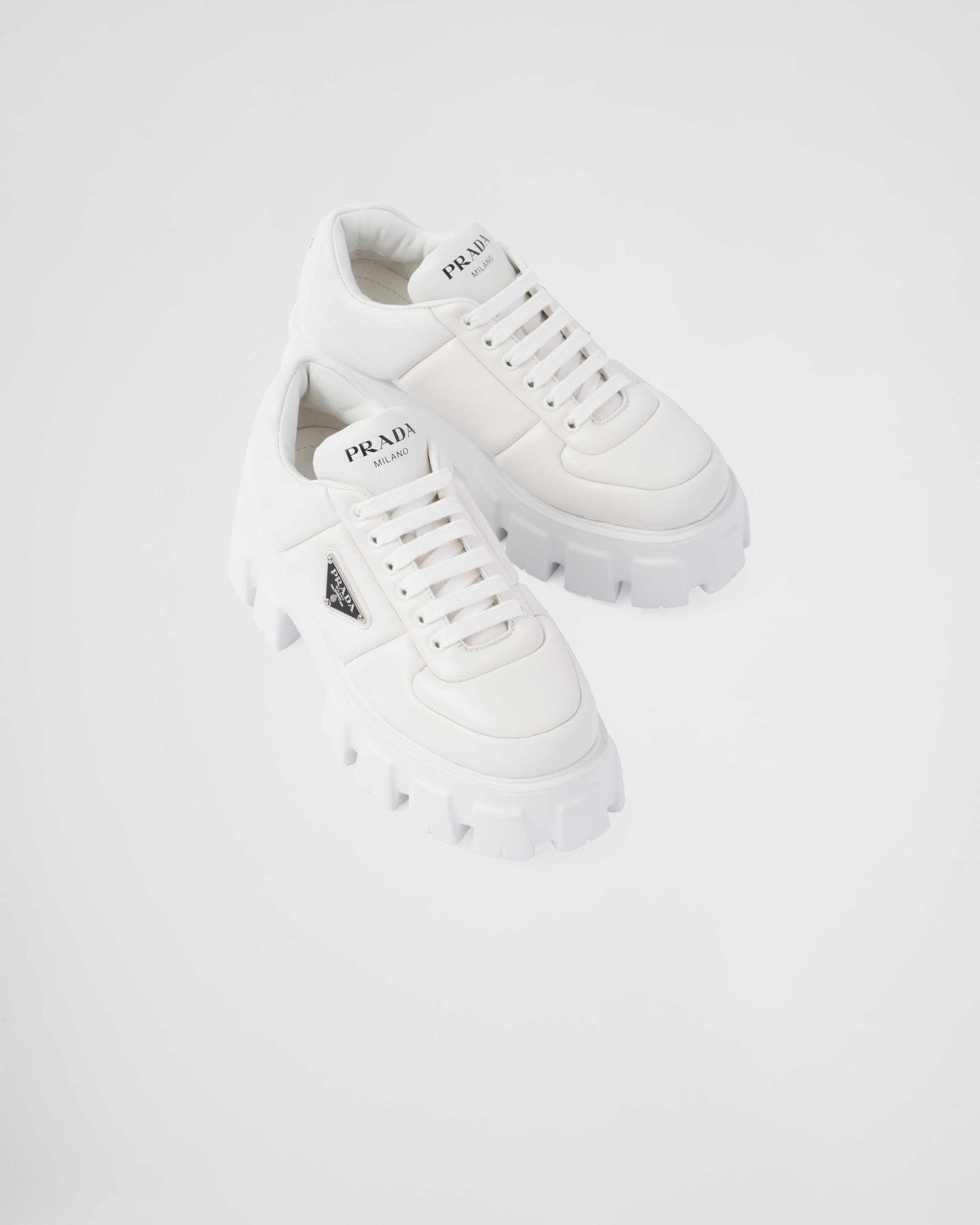 White Soft padded nappa leather lace-up shoes | Prada