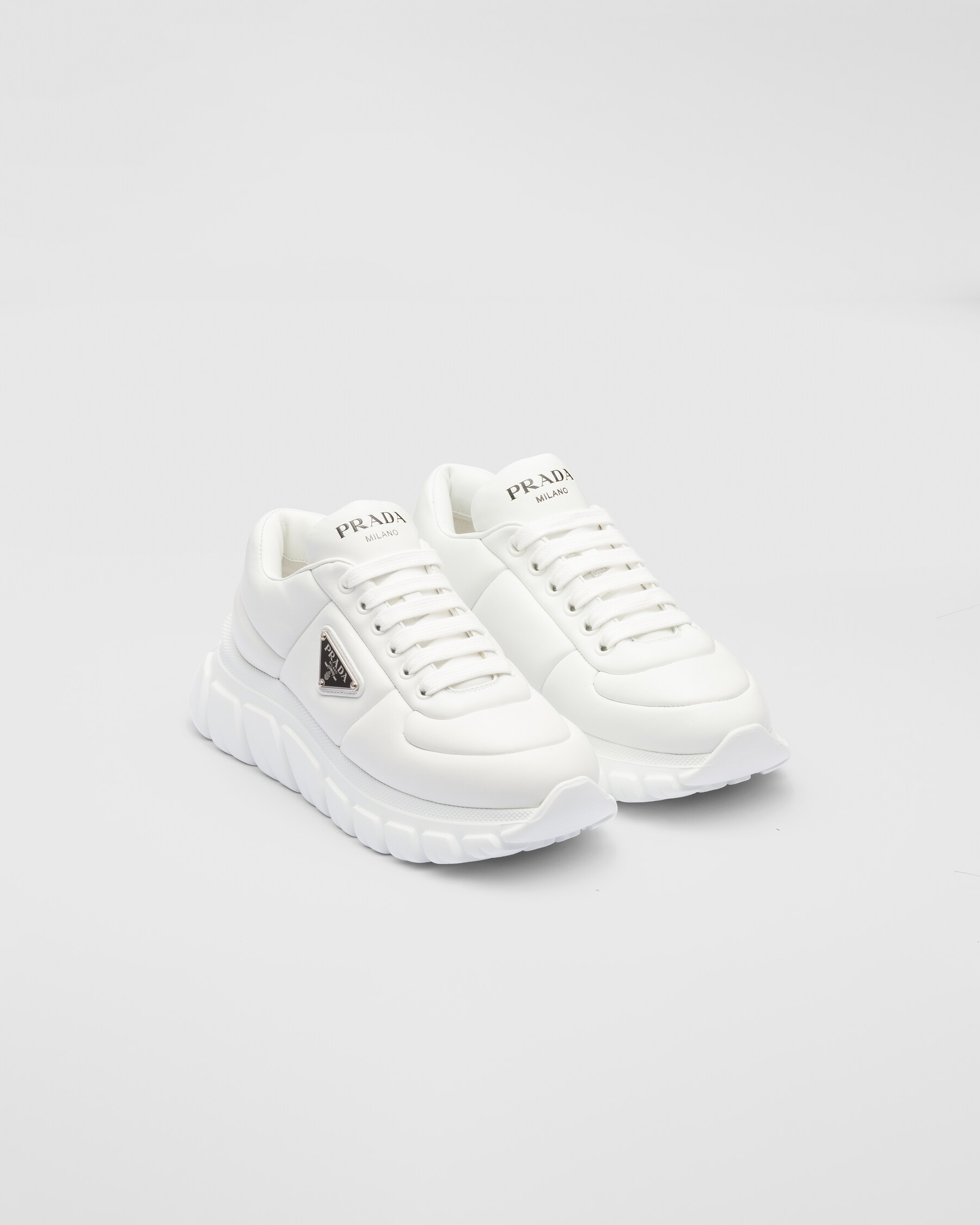 White Padded Nappa Leather Sneakers | PRADA