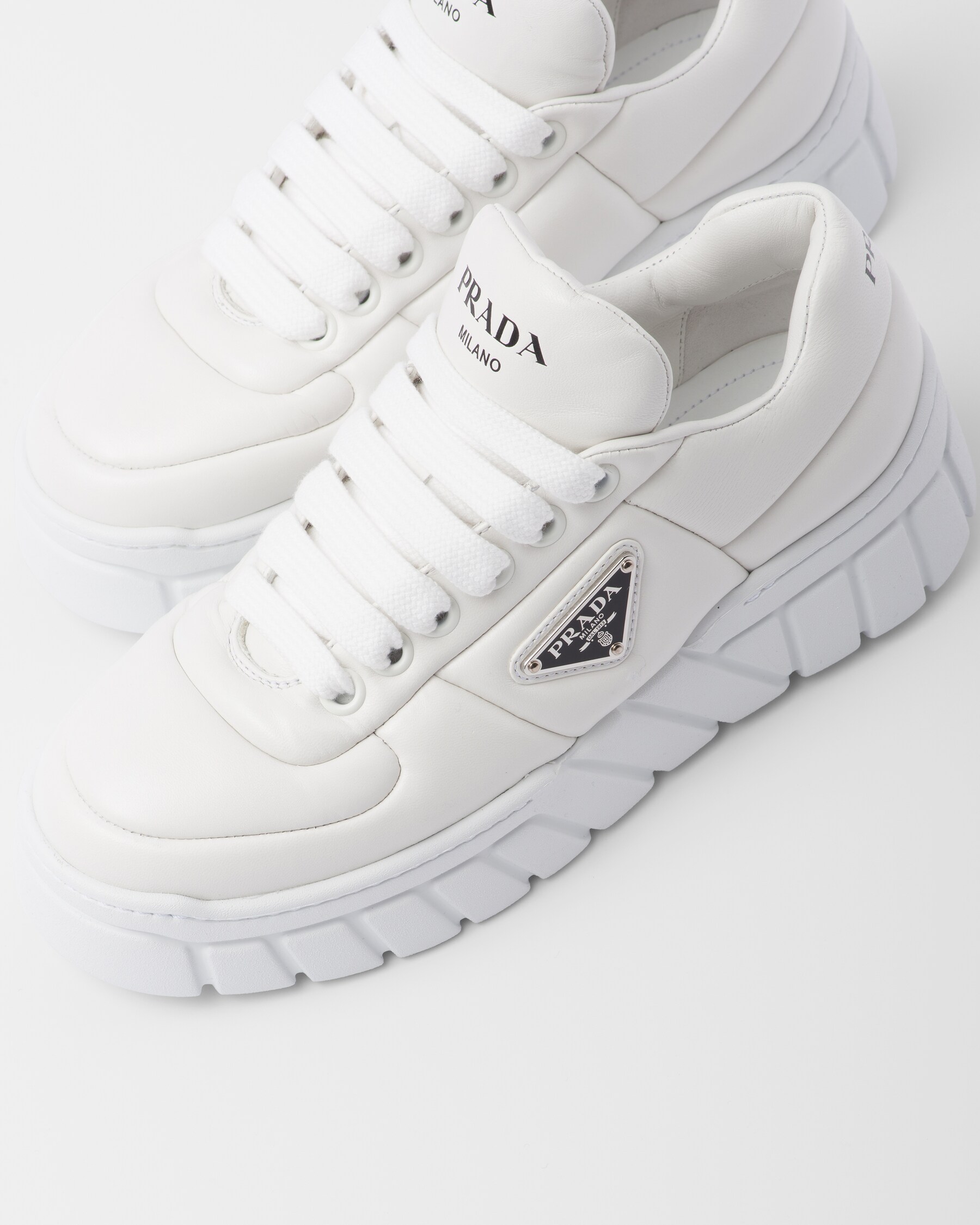 White Padded Nappa Leather Sneakers | PRADA