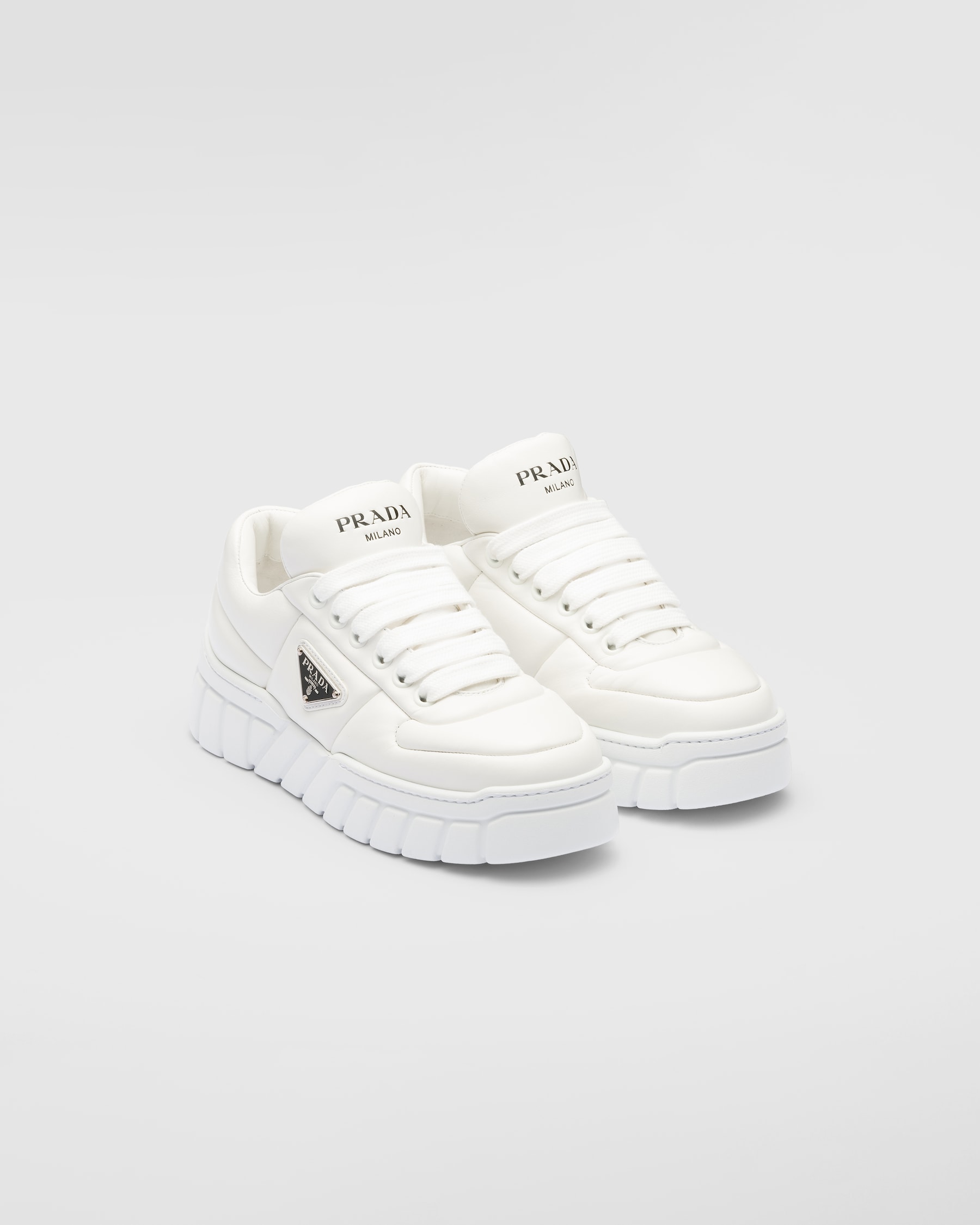 White Padded Nappa Leather Sneakers | PRADA