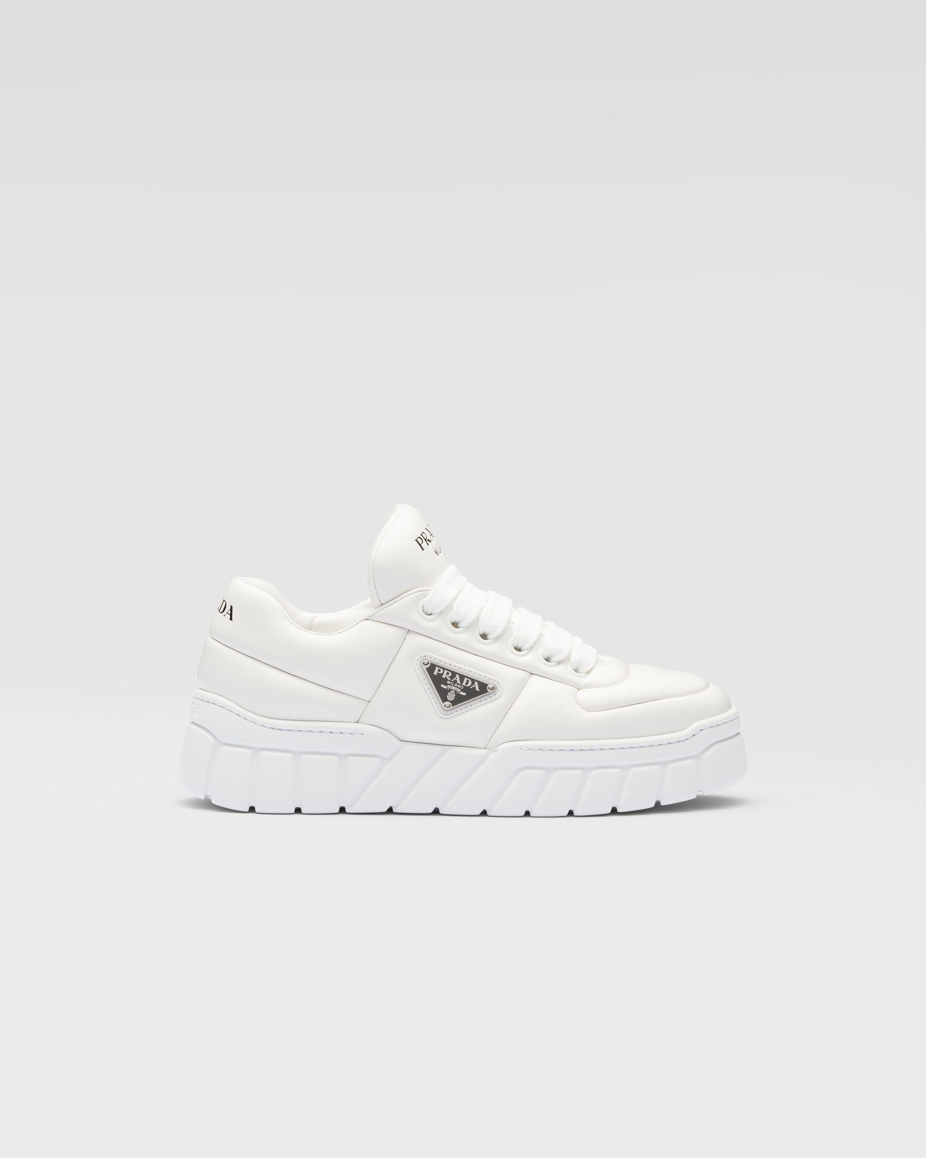 White Padded Nappa Leather Sneakers | PRADA