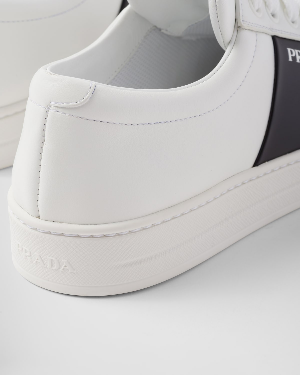 White/black Leather Laced Sneakers With Logo | PRADA