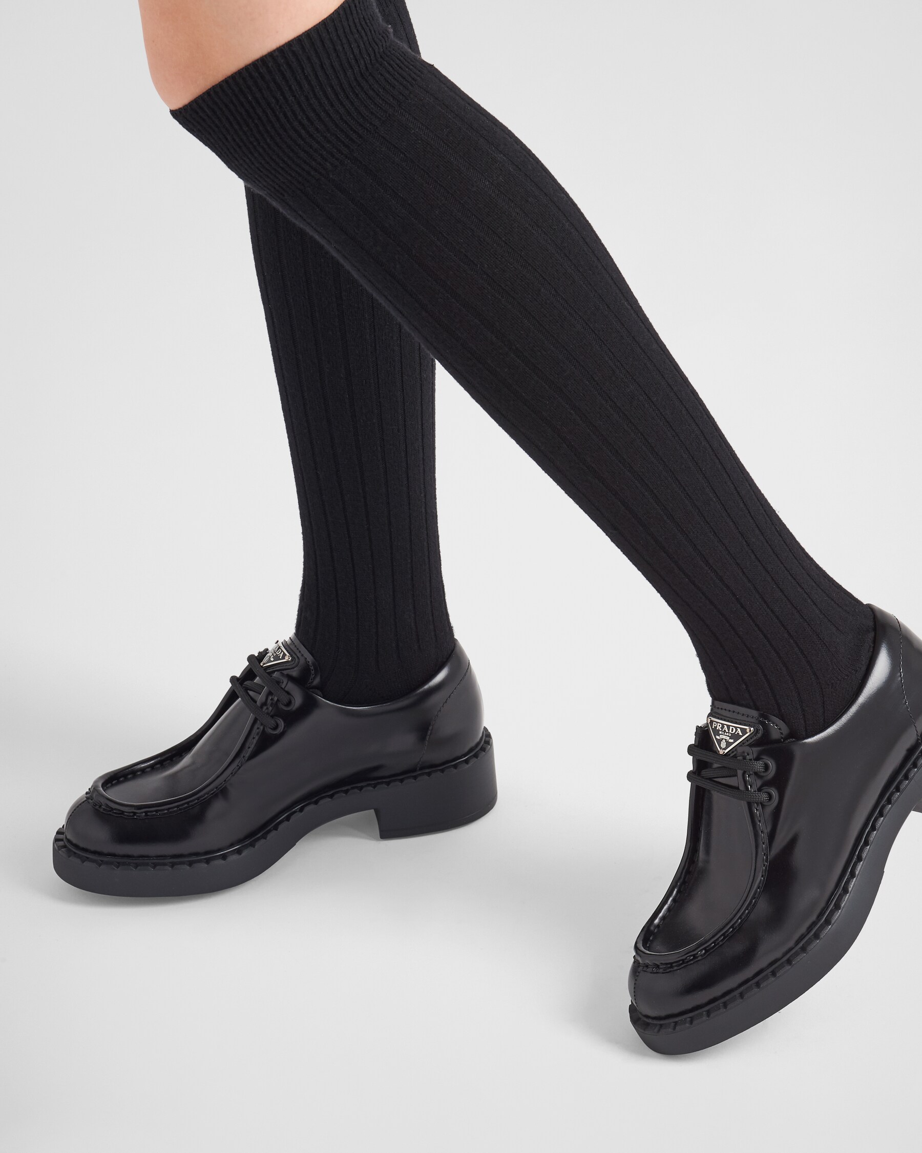 Black Brushed Leather Lace-up Shoes | PRADA