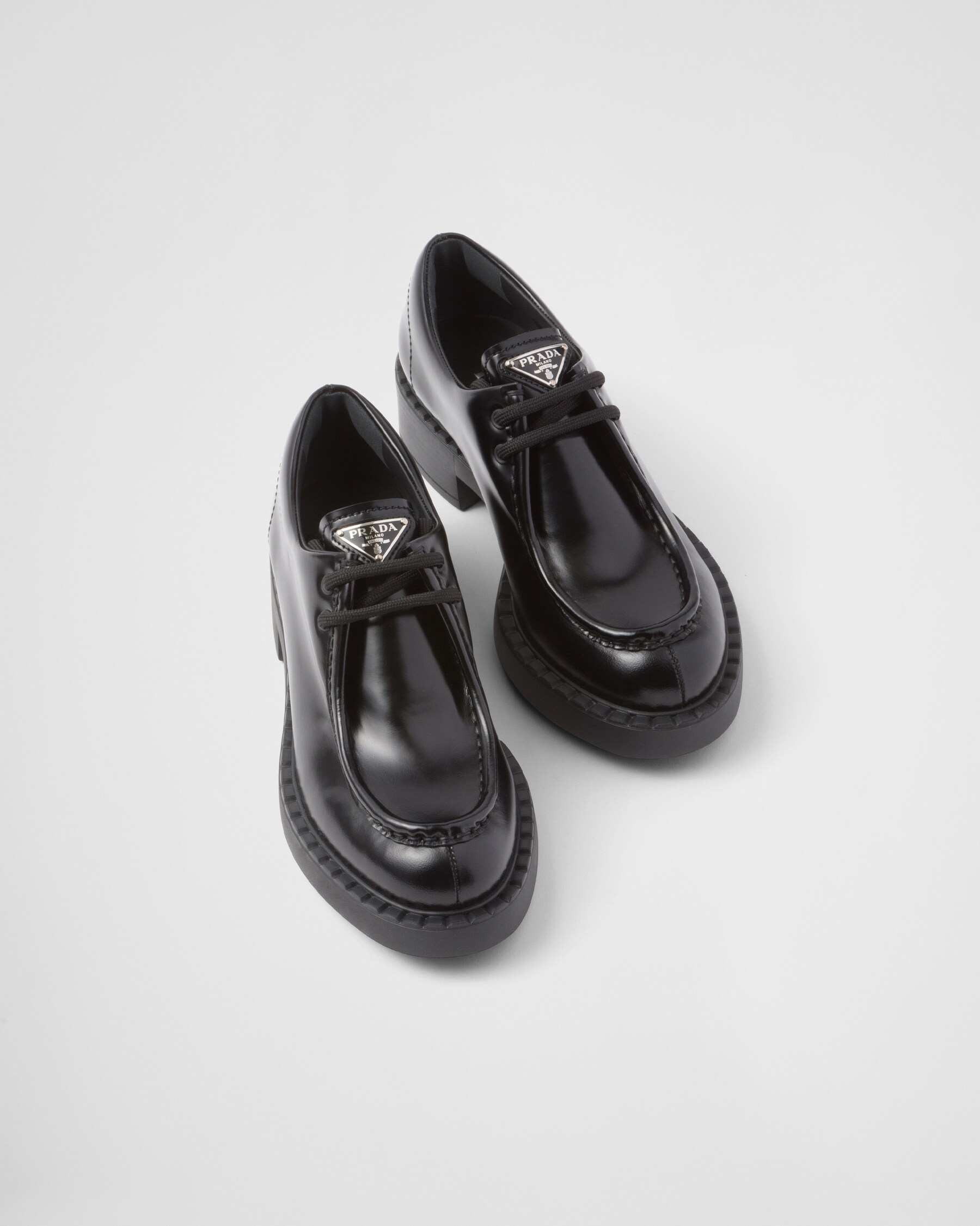 Black Brushed Leather Lace-up Shoes | PRADA