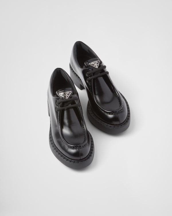 Black Brushed Leather Lace-up Shoes | PRADA