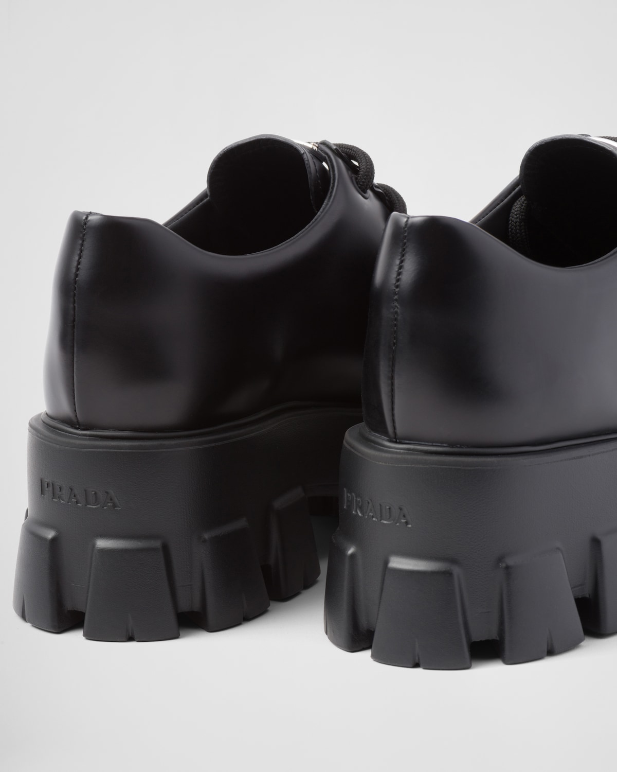 Black Monolith Brushed Leather Lace-up Shoes | PRADA