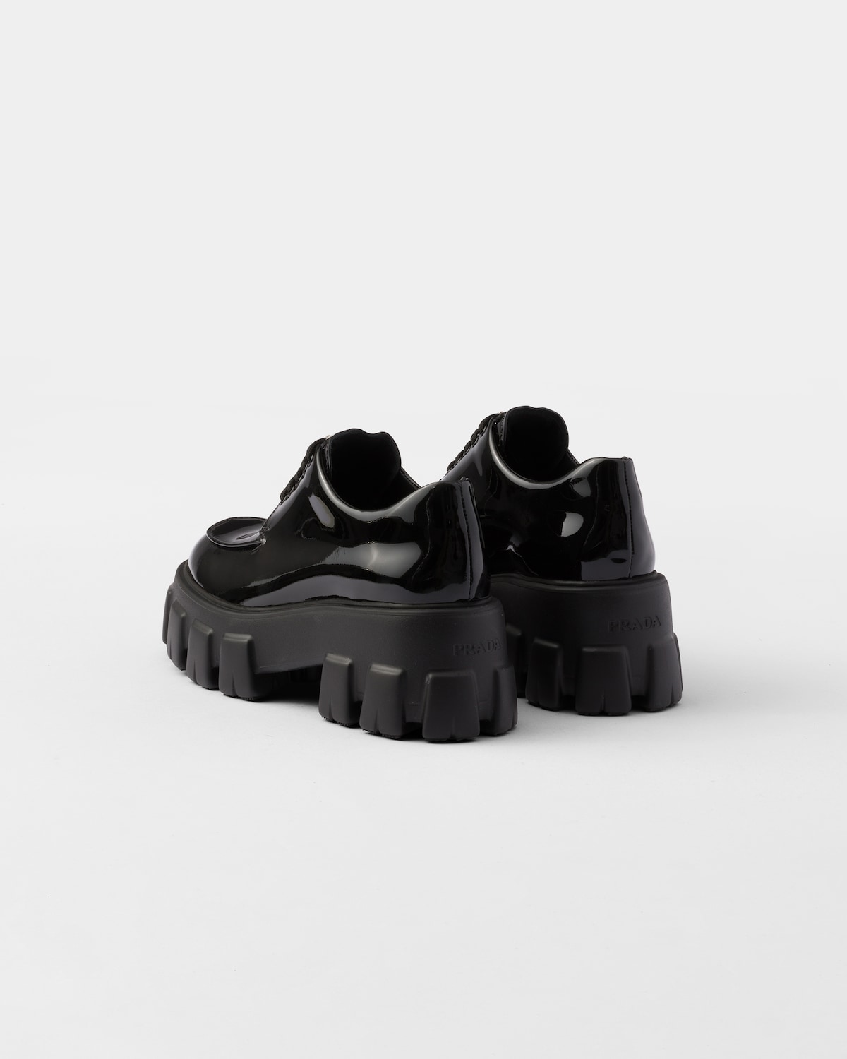 Black Monolith Patent Leather Lace-up Shoes | PRADA