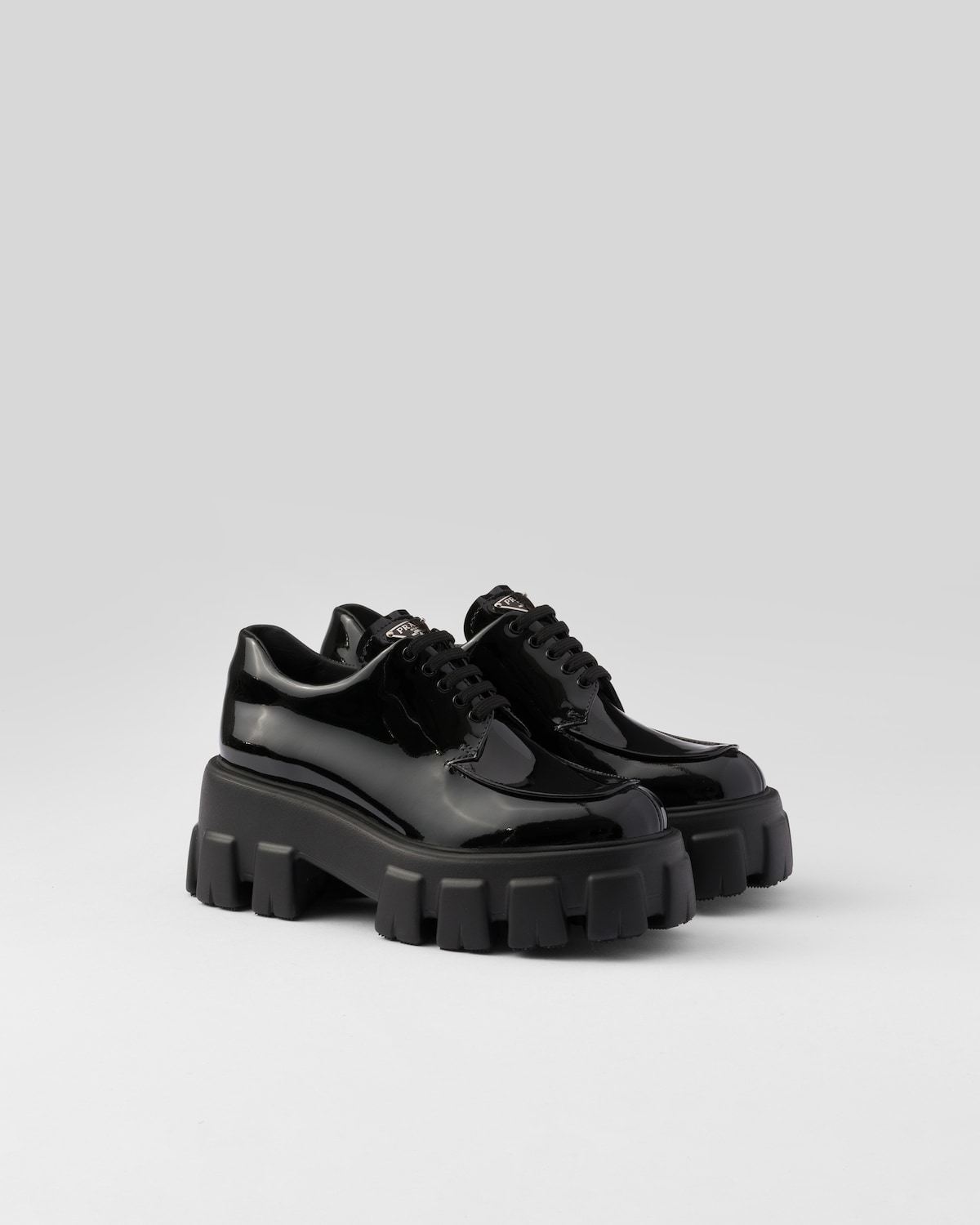 Black Monolith Patent Leather Lace-up Shoes | PRADA